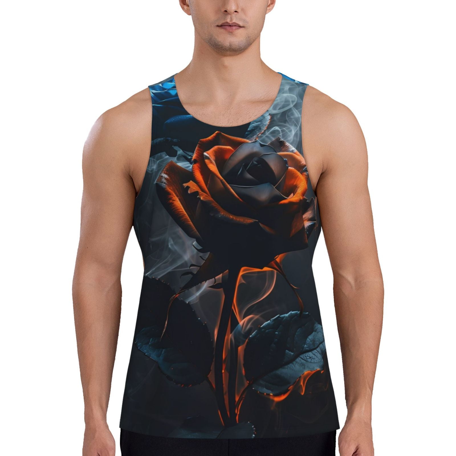 Fuzoiu Blue and Red Roses Artwork Print Men's Workout Tank Tops ...