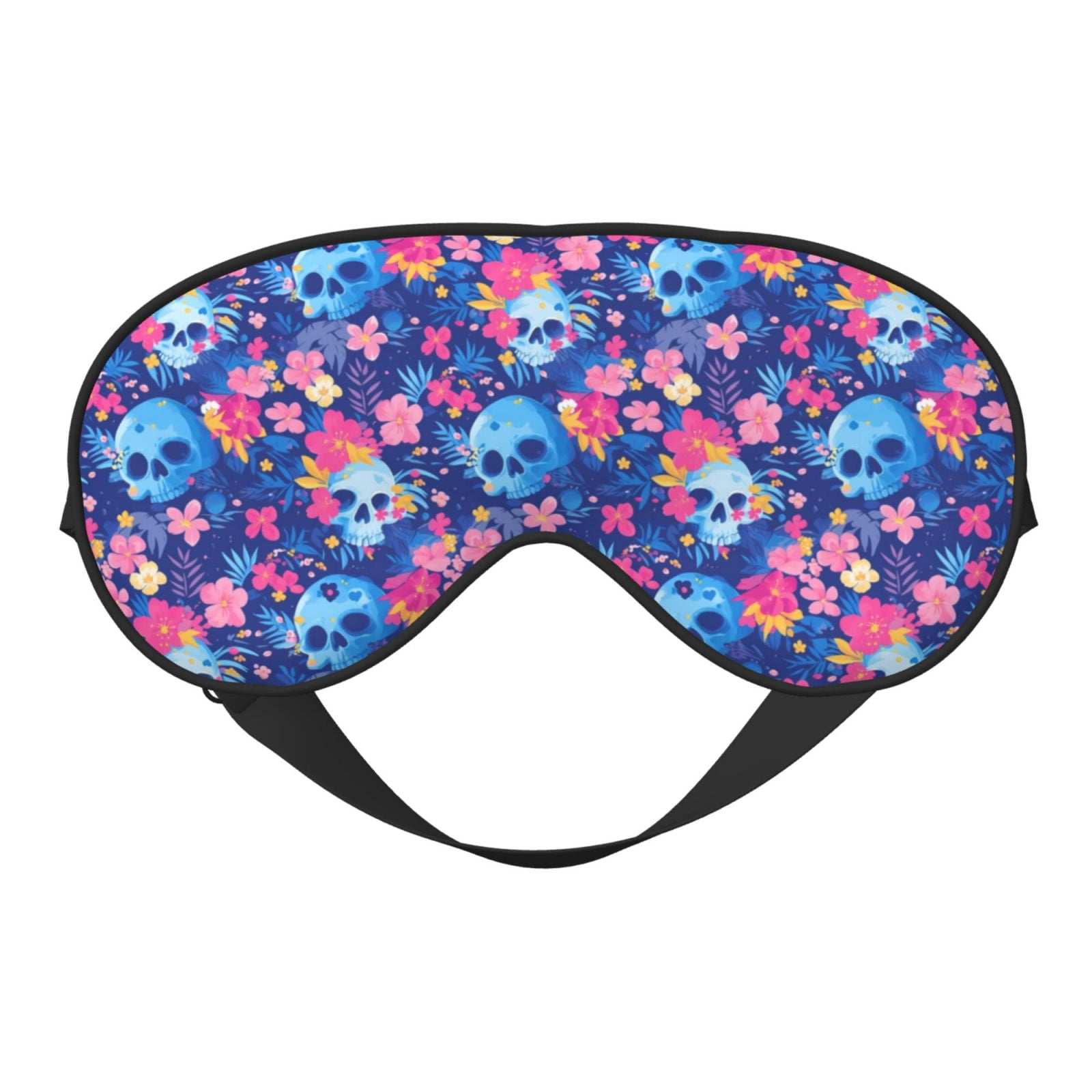 Fuzoiu Blue Skull Flower Print Sleep Masks,Eye Masks with Adjustable ...