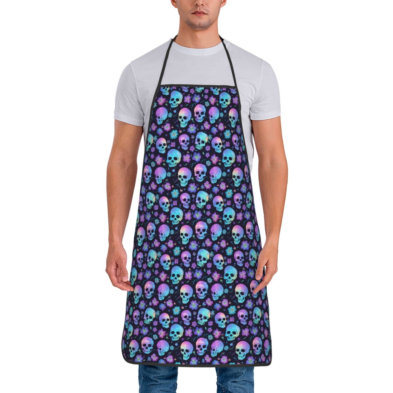 Fuzoiu Blue Skull Flower Print Waterproof Apron, Kitchen Apron for ...