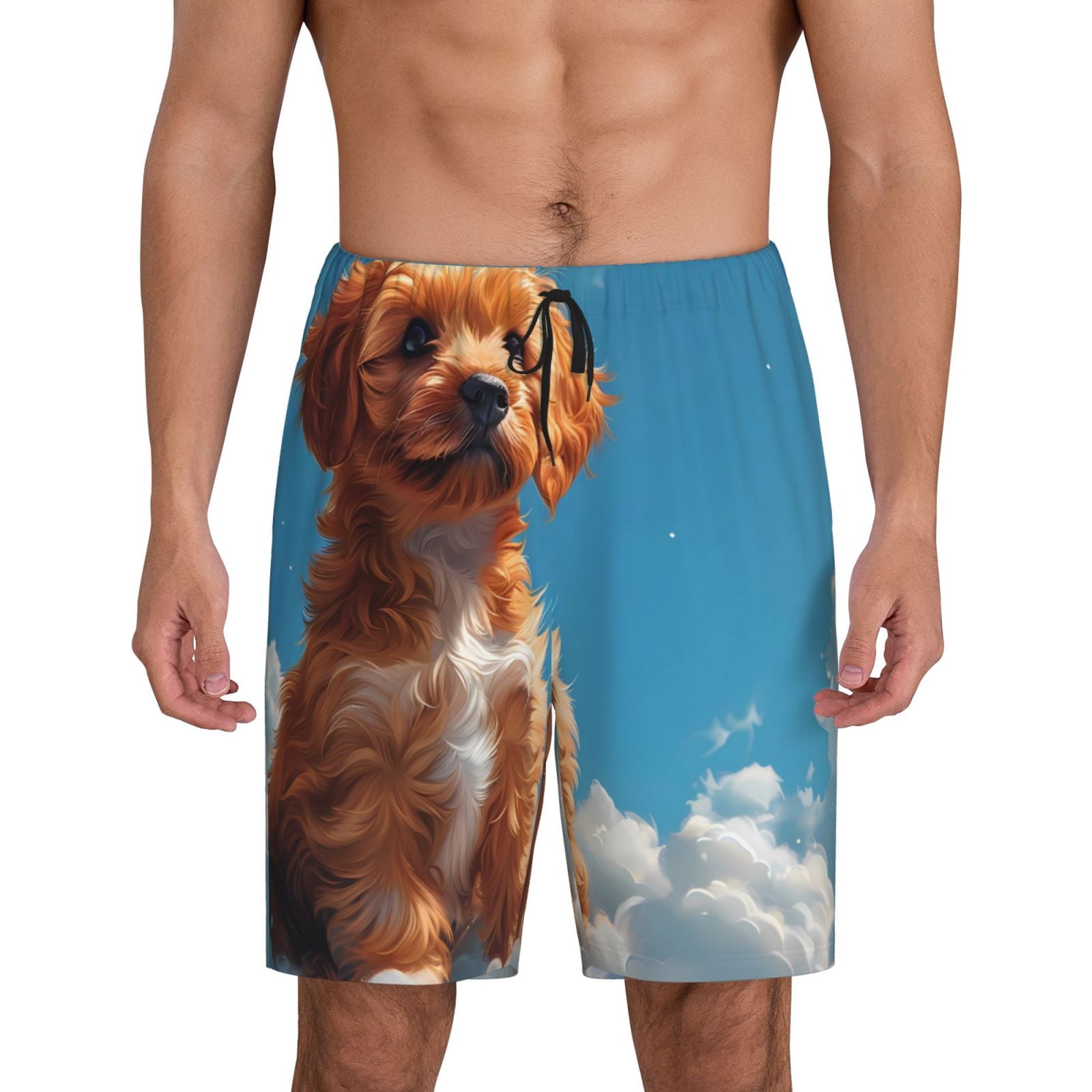 Fuzoiu Blue Sky Cloud Puppy Print Pajama Shorts for Men, Men's Pajama ...