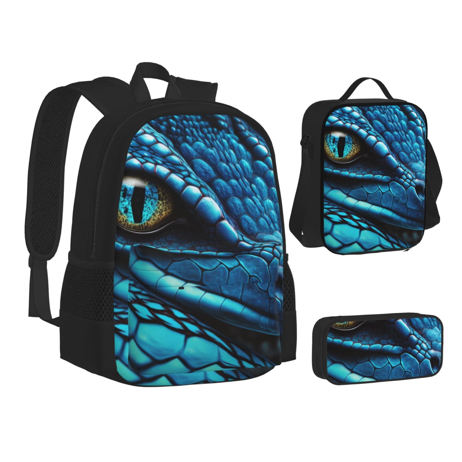 Fuzoiu Blue Viper Snake Closeup Face Print 3-Piece School Bag Set ...