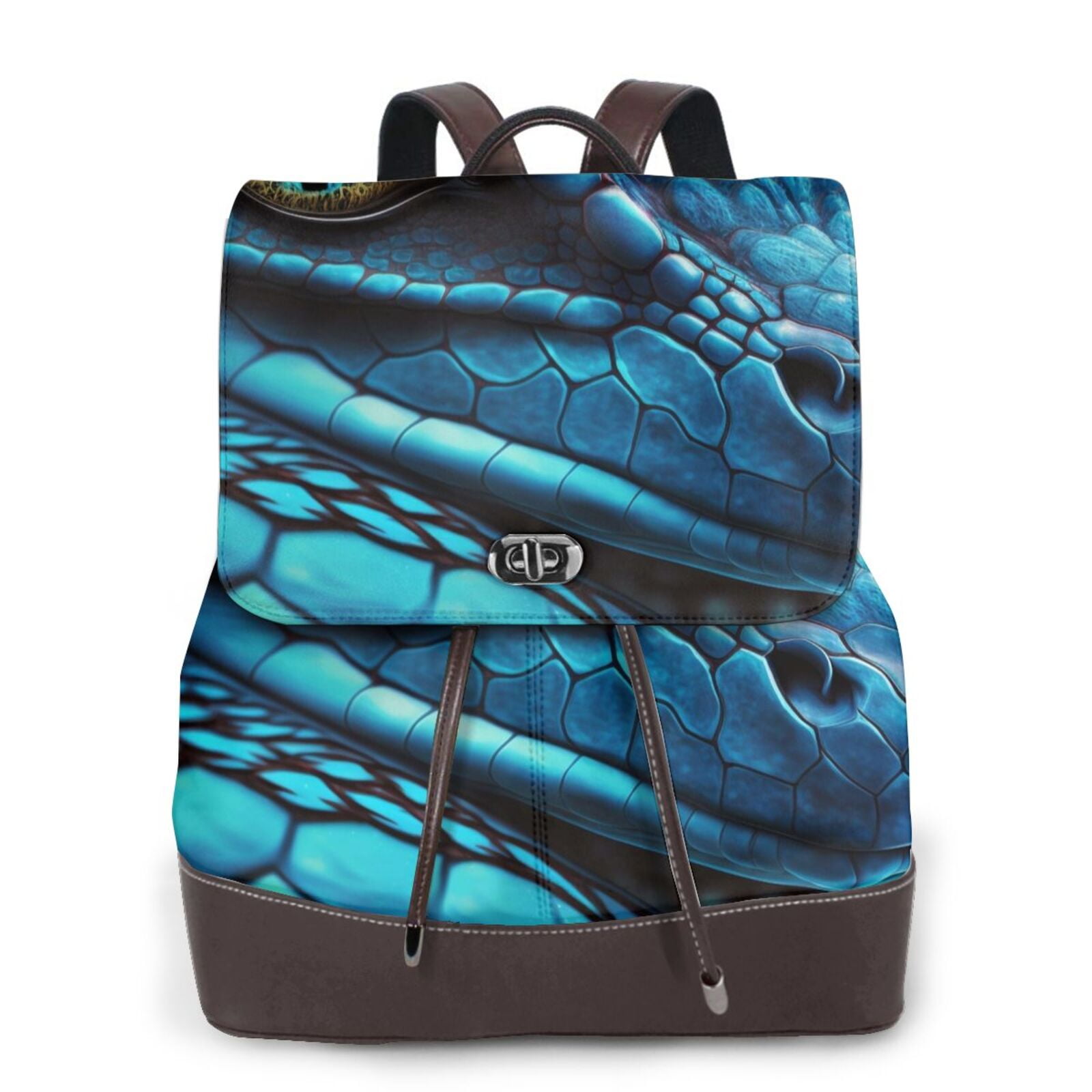 Fuzoiu Blue Viper Snake Closeup Face Print Women's Leather Backpack ...