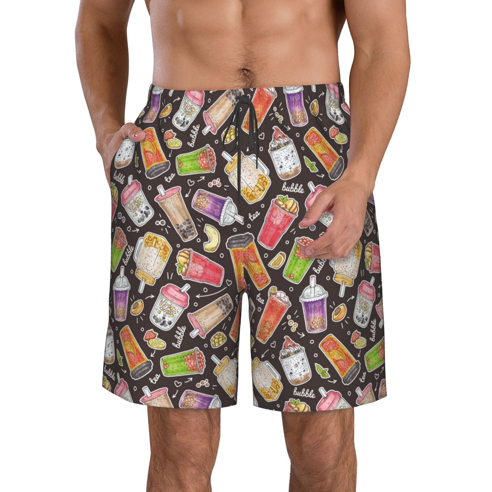 Fuzoiu Boba Milk Tea Print Men's Beach Shorts,Men's Swim Trunks,Quick ...