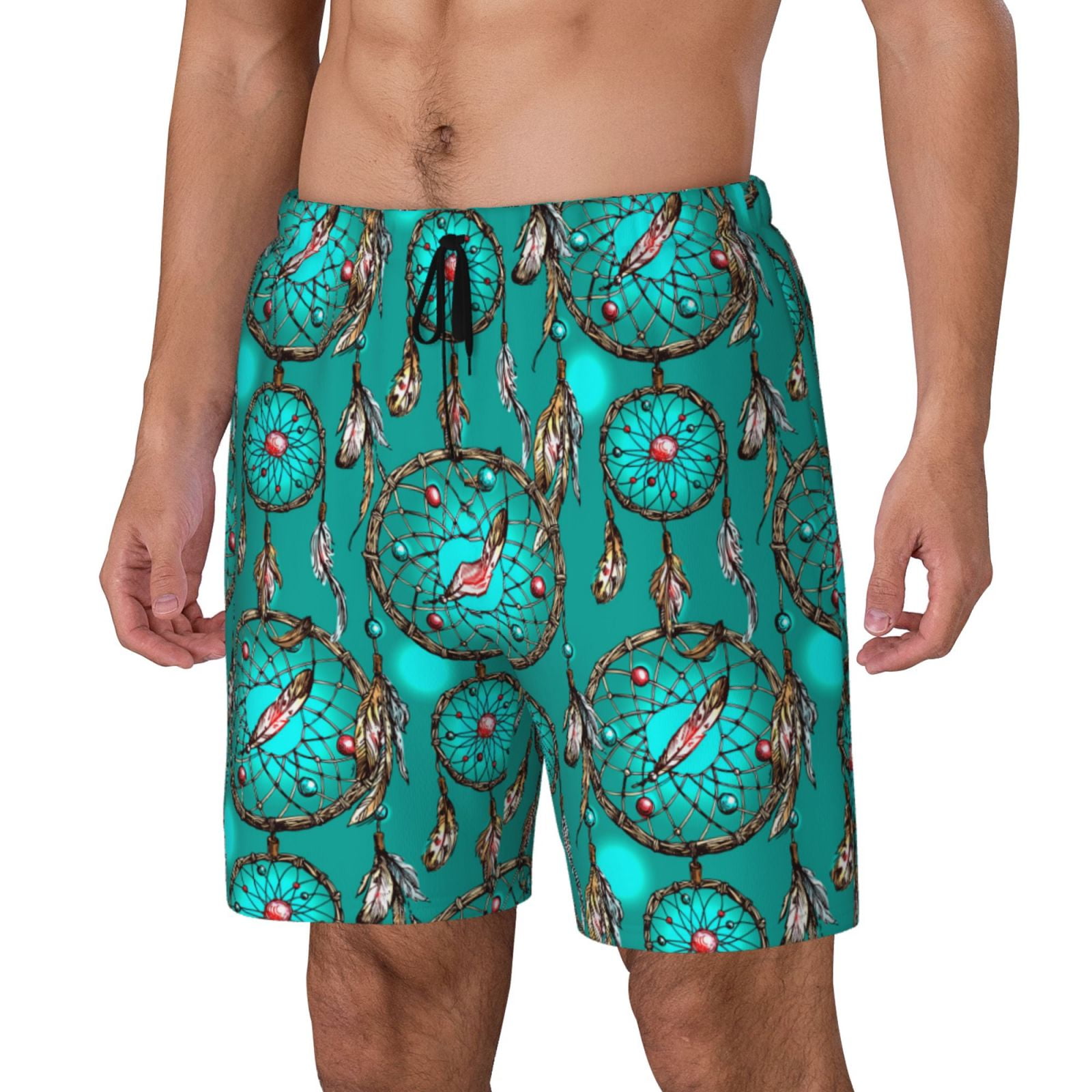 Fuzoiu Boho Dreamcatcher Print Men's Swim Shorts,Quick-Dry Double-Layer ...