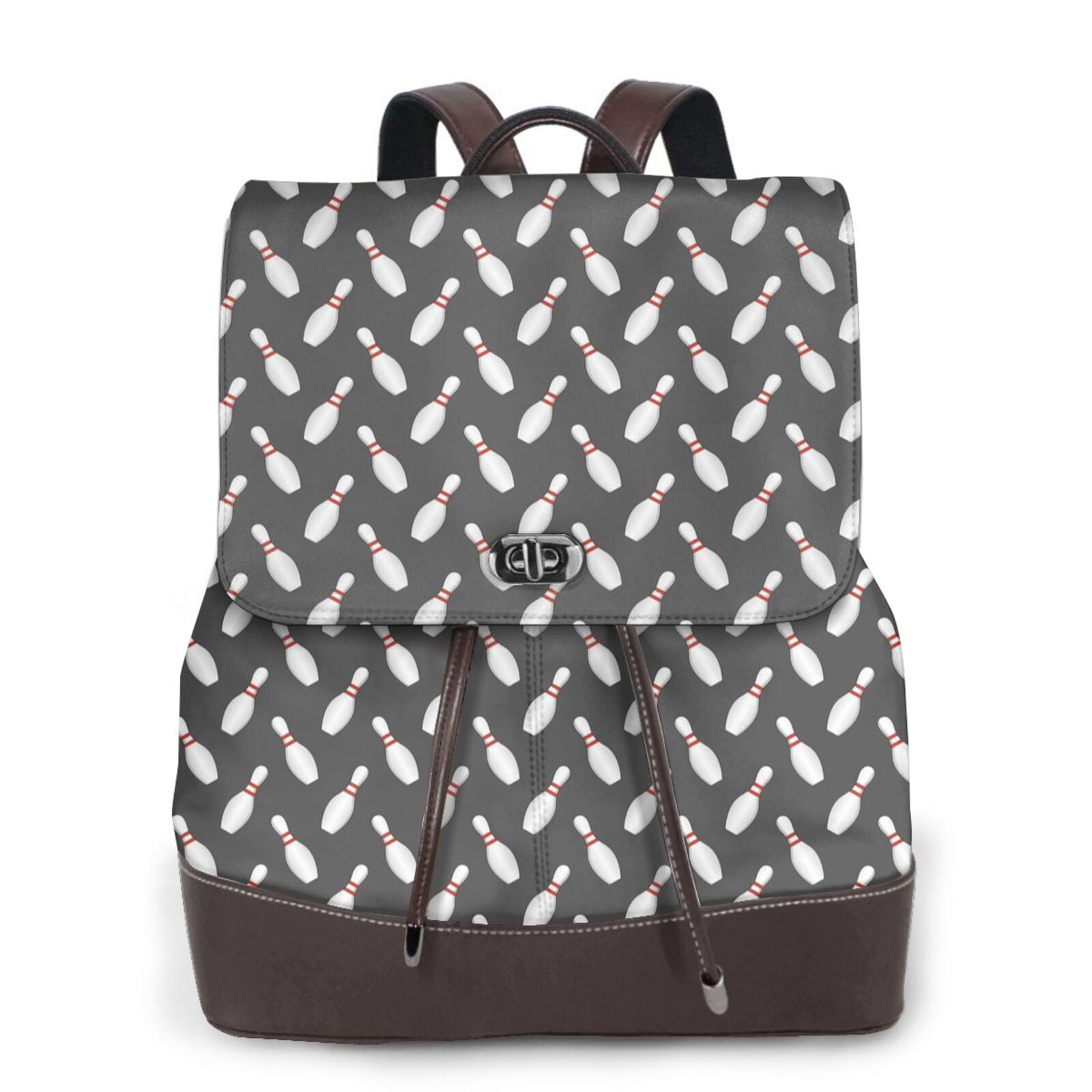 Fuzoiu Bowling Pins Print Women's Leather Backpack,Backpack in Leather ...