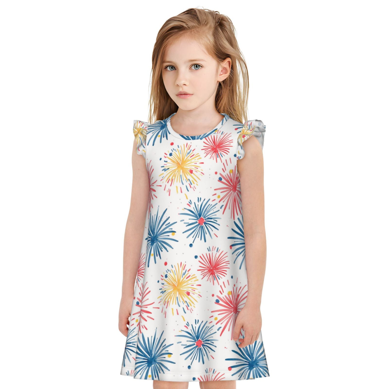 Fuzoiu Bright Colorful Fireworks Print Girls' Nightgowns Pajamas Dress ...