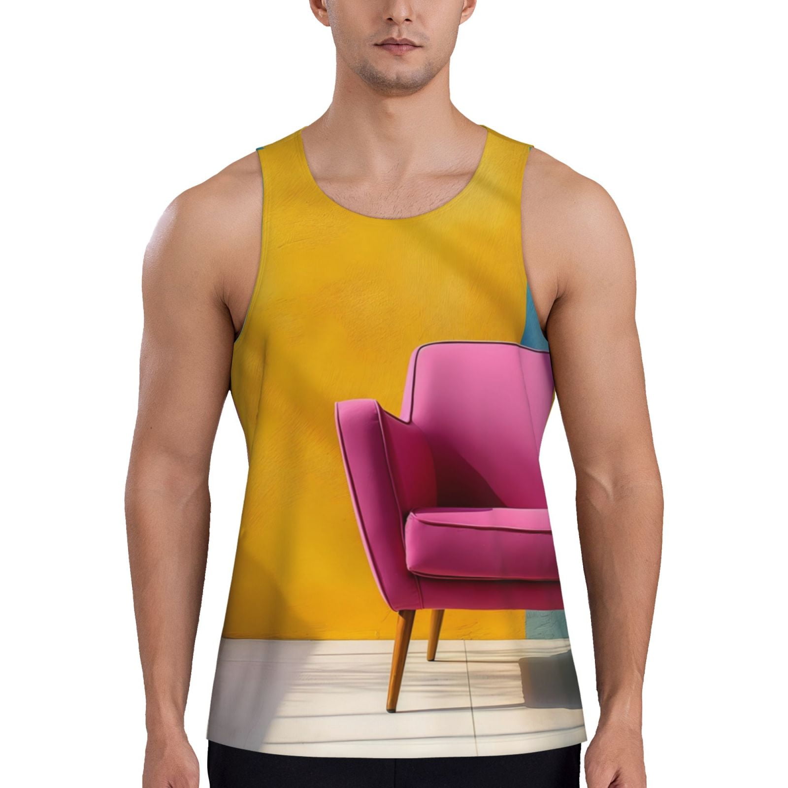 Fuzoiu Bright Pink Chair Print Men's Workout Tank Tops,Sleeveless Gym ...