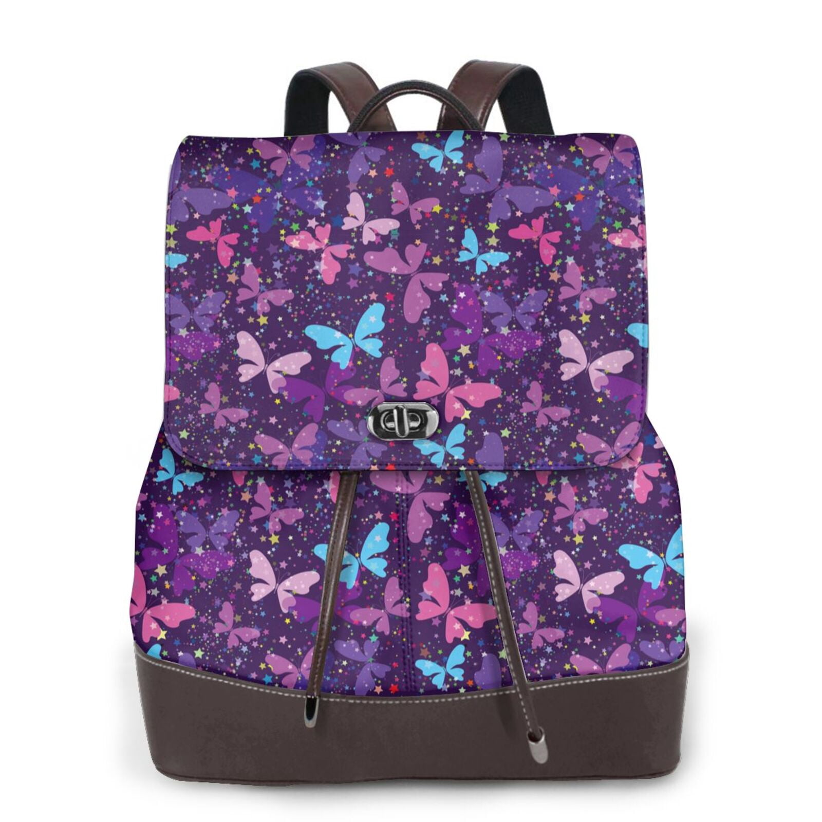 Fuzoiu Bright Purple Butterflies Print Women's Leather Backpack ...