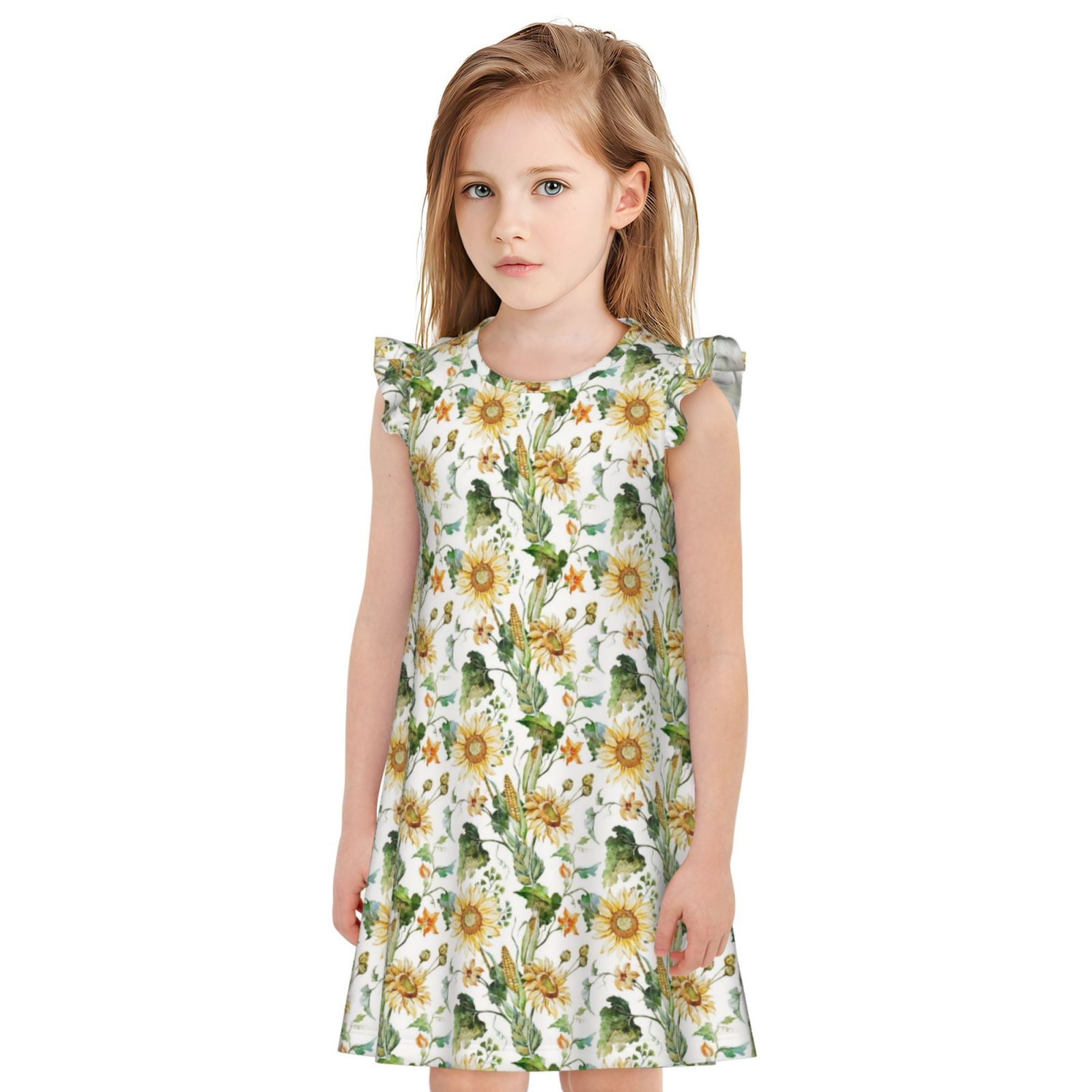 Fuzoiu Bright Sunflowers Print Girls' Nightgowns Pajamas Dress,Girls ...