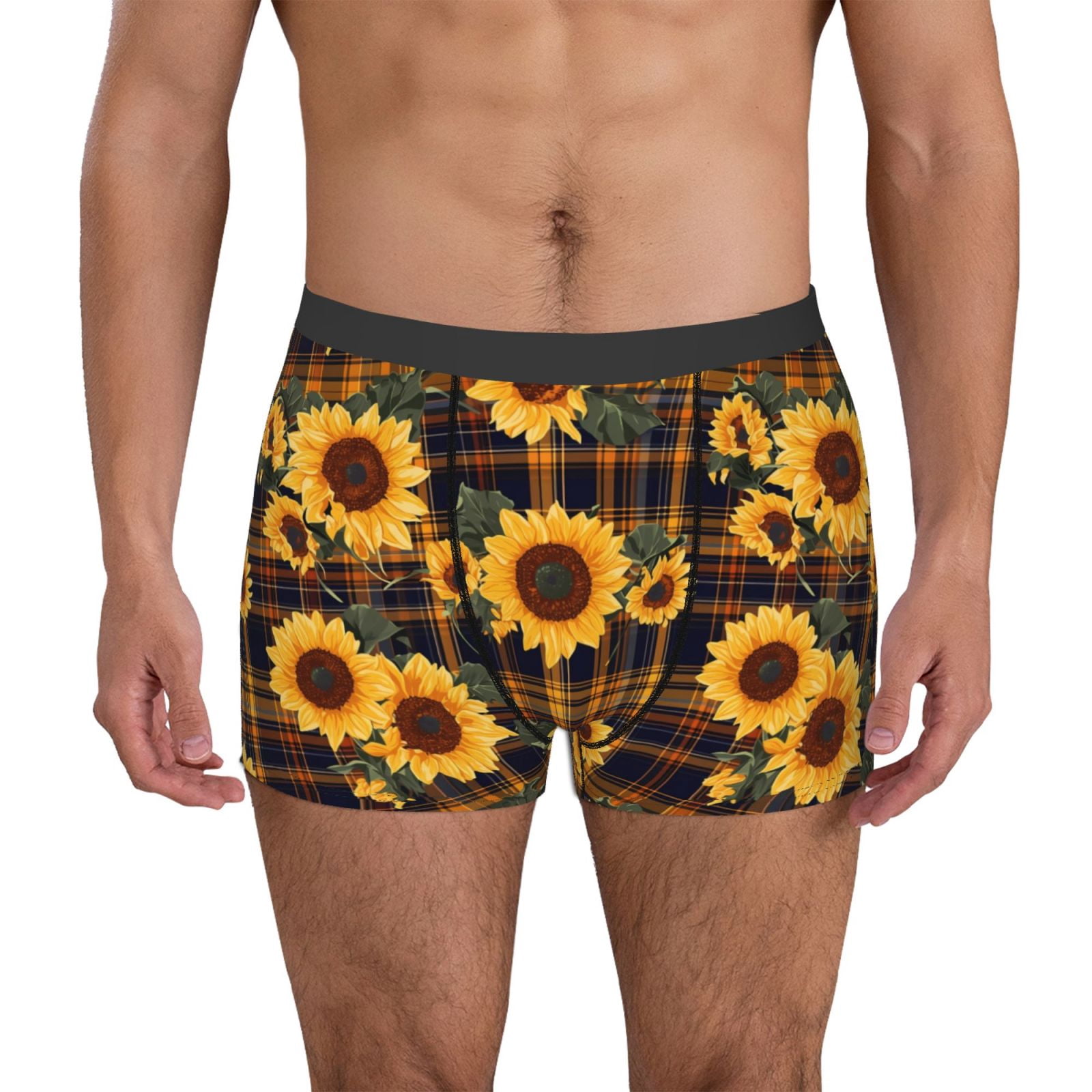 Fuzoiu Brown Blue Plaid Sunflower Print Men's Ultra Breathable ...