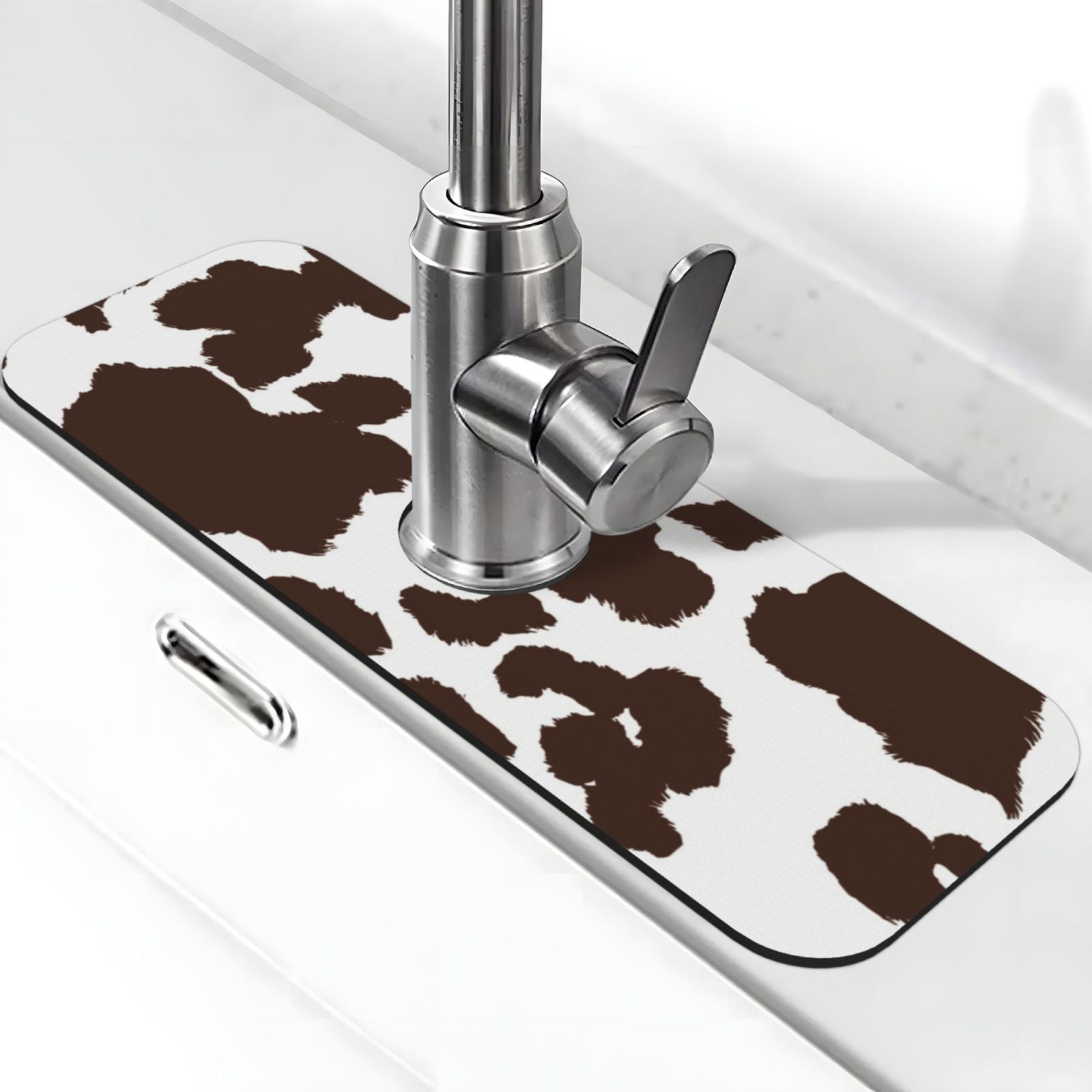 Fuzoiu Brown Cow Print Kitchen Faucet Suction Pad, Sink Splash Guard ...
