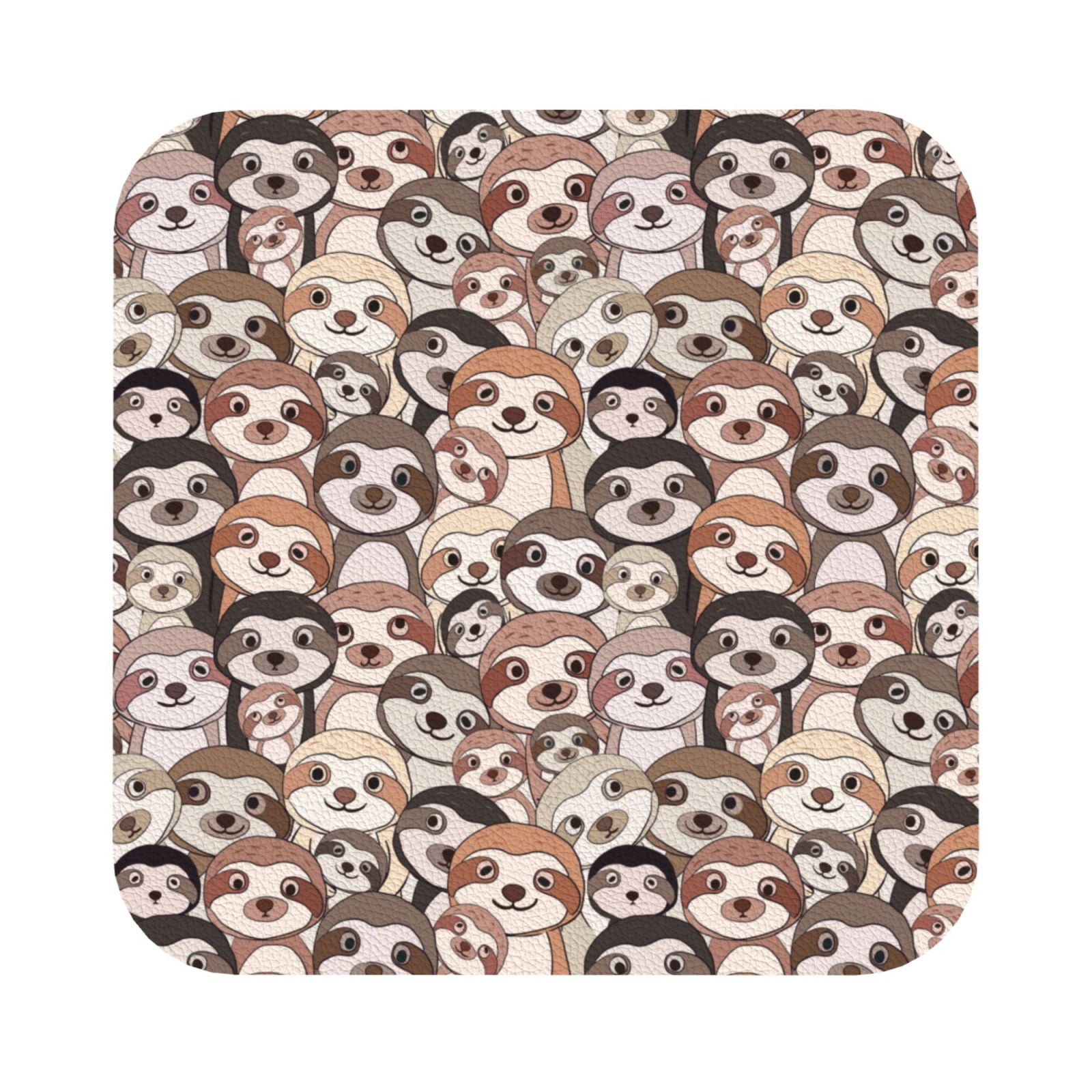 Fuzoiu Brown Sloth Print Leather Coasters Set,Drink Coasters Set of 6 ...