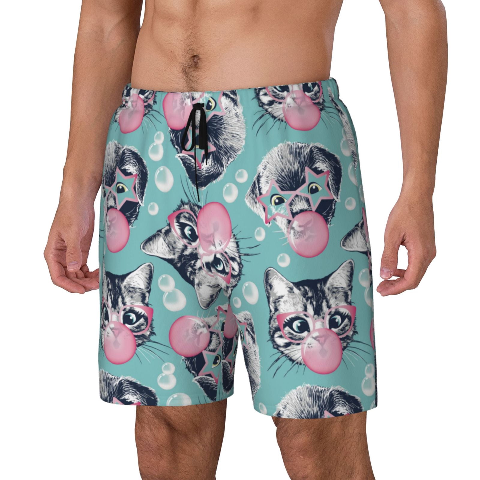 Fuzoiu Bubble Cat Cute Print Men's Swim Shorts,Quick-Dry Double-Layer ...