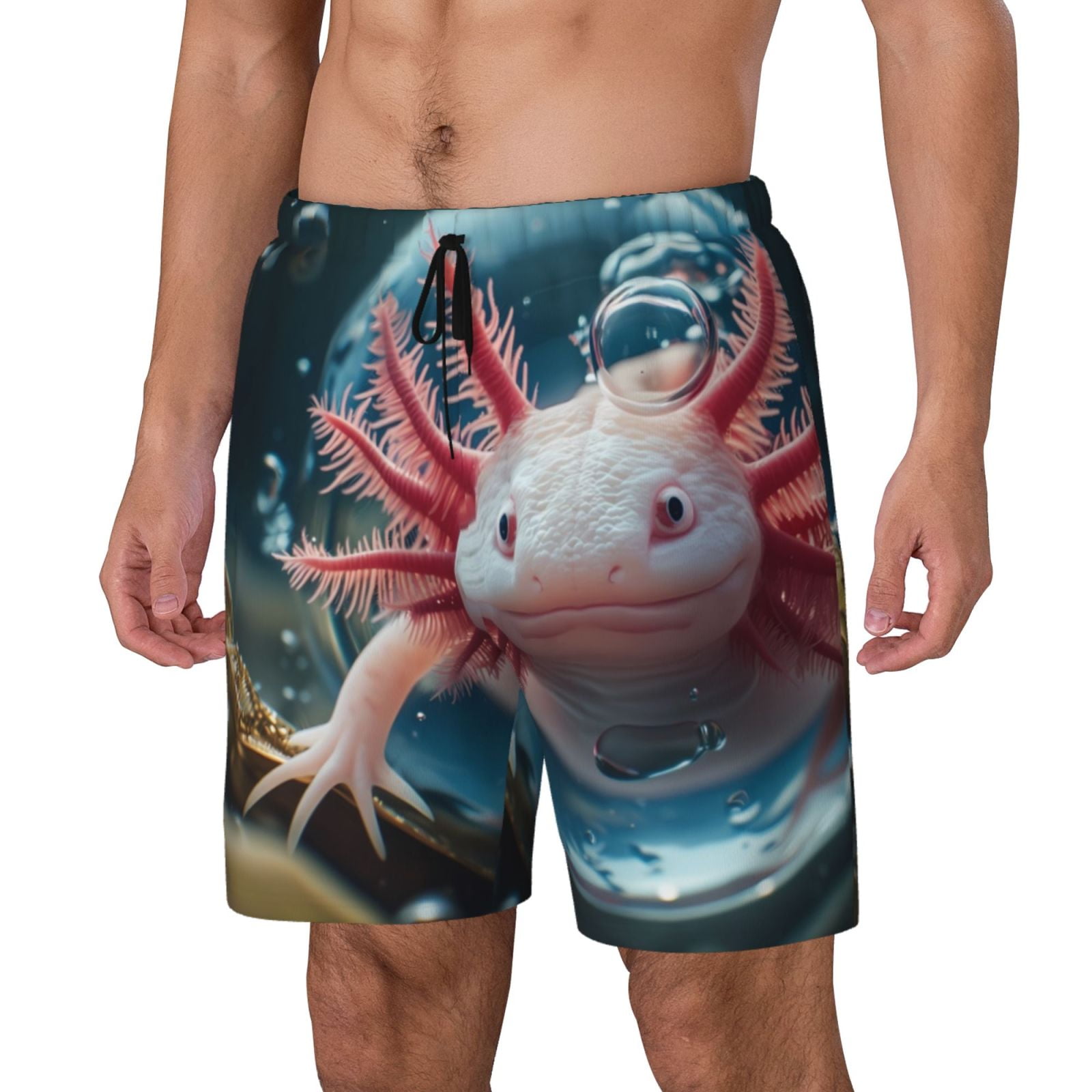 Fuzoiu Bubbles Axolotl Fantasy Print Men's Swim Shorts,Quick-Dry Double-Layer Swim Trunks,Board ...