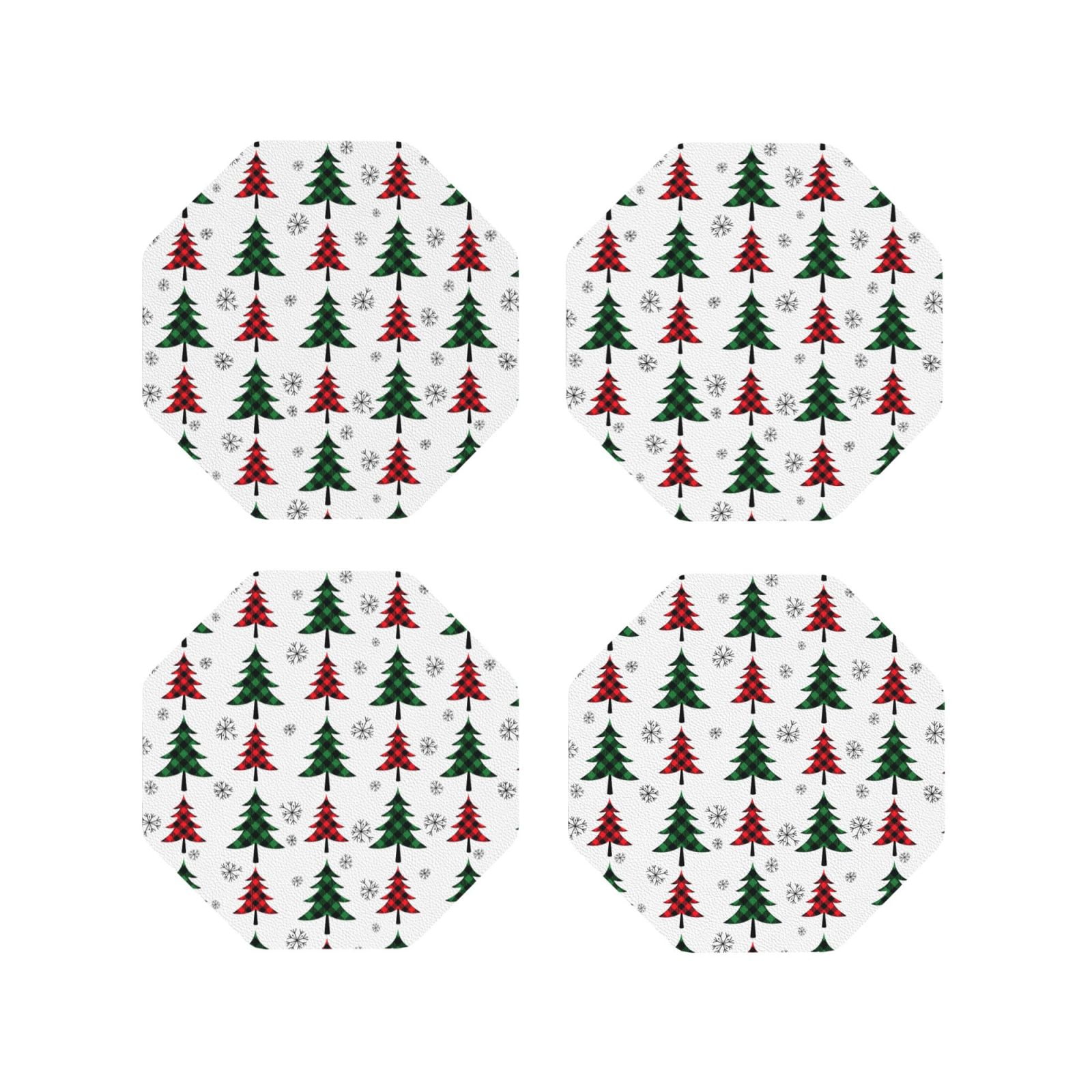 Fuzoiu Buffalo Plaid Christmas Trees Print Leather Coasters Set,Drink ...