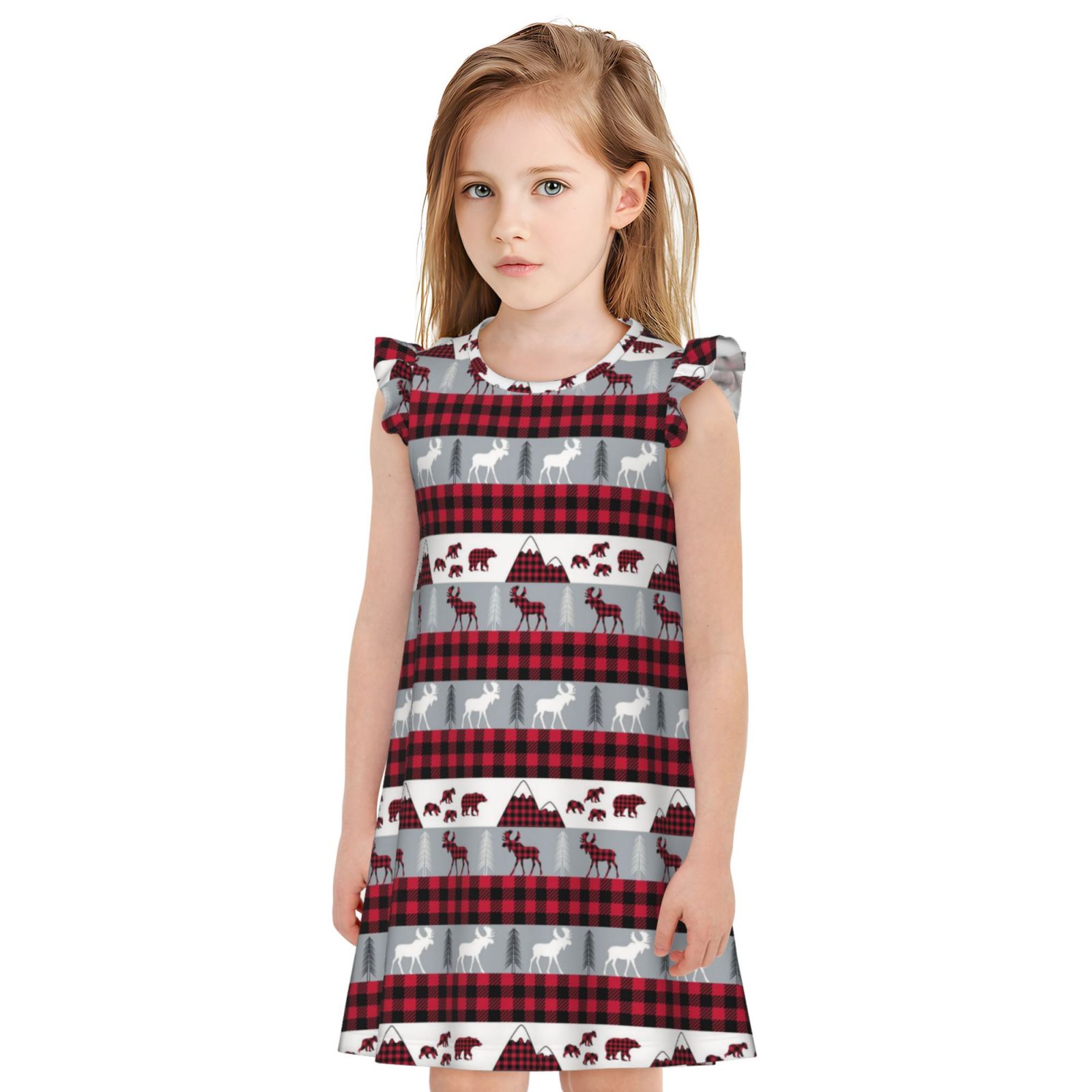 Fuzoiu Buffalo Plaid Forest Print Girls' Nightgowns Pajamas Dress,Girls ...