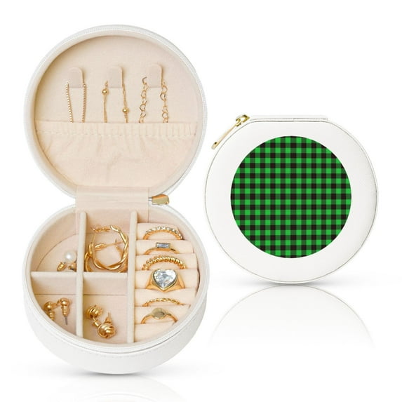 Fuzoiu Buffalo Plaid Green Black Print Portable Jewelry Box,Round Mini ...
