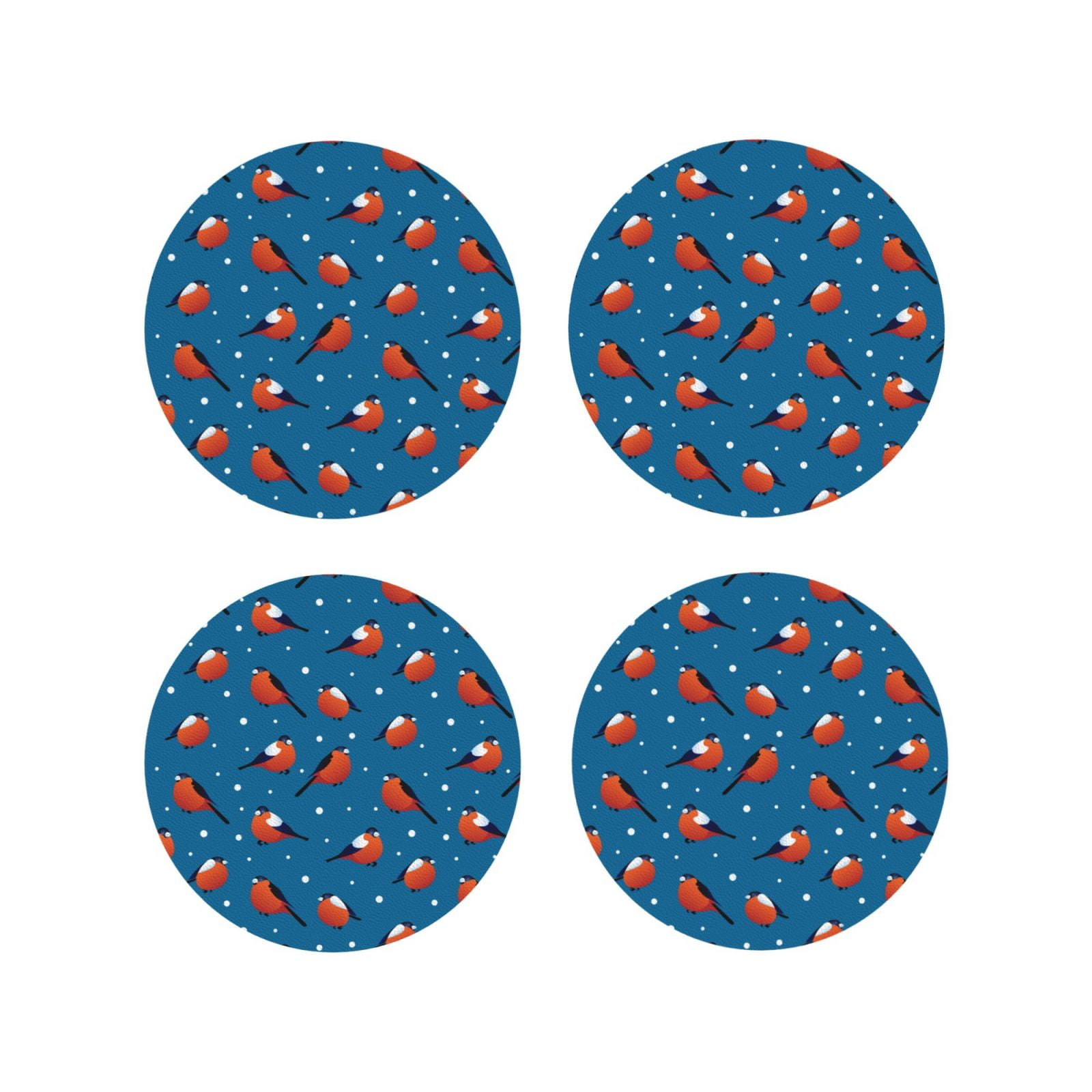 Fuzoiu Bullfinches Print Leather Coasters Set,Drink Coasters Set of 4 ...