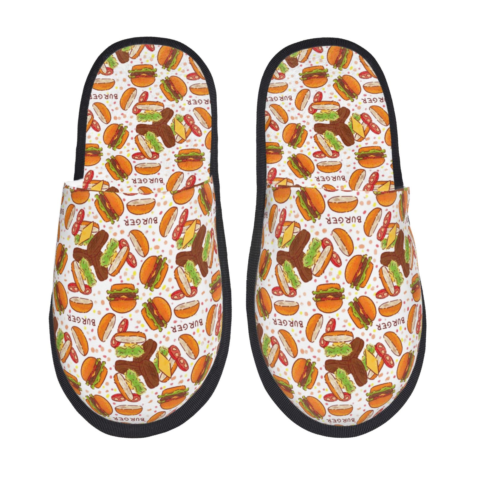Fuzoiu Burger Print Unisex Furry Slippers,Plush Indoor Shoes,Trendy ...