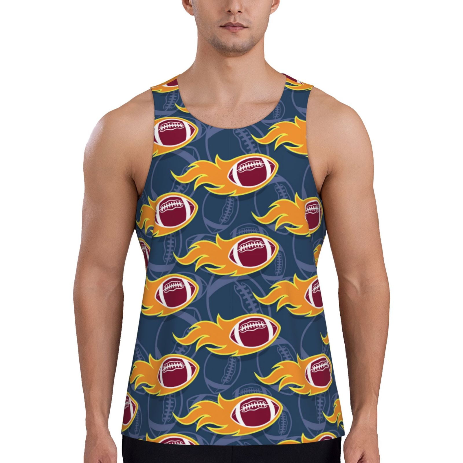 Fuzoiu Burning Rugby Balls Print Men's Workout Tank Tops,Sleeveless Gym ...