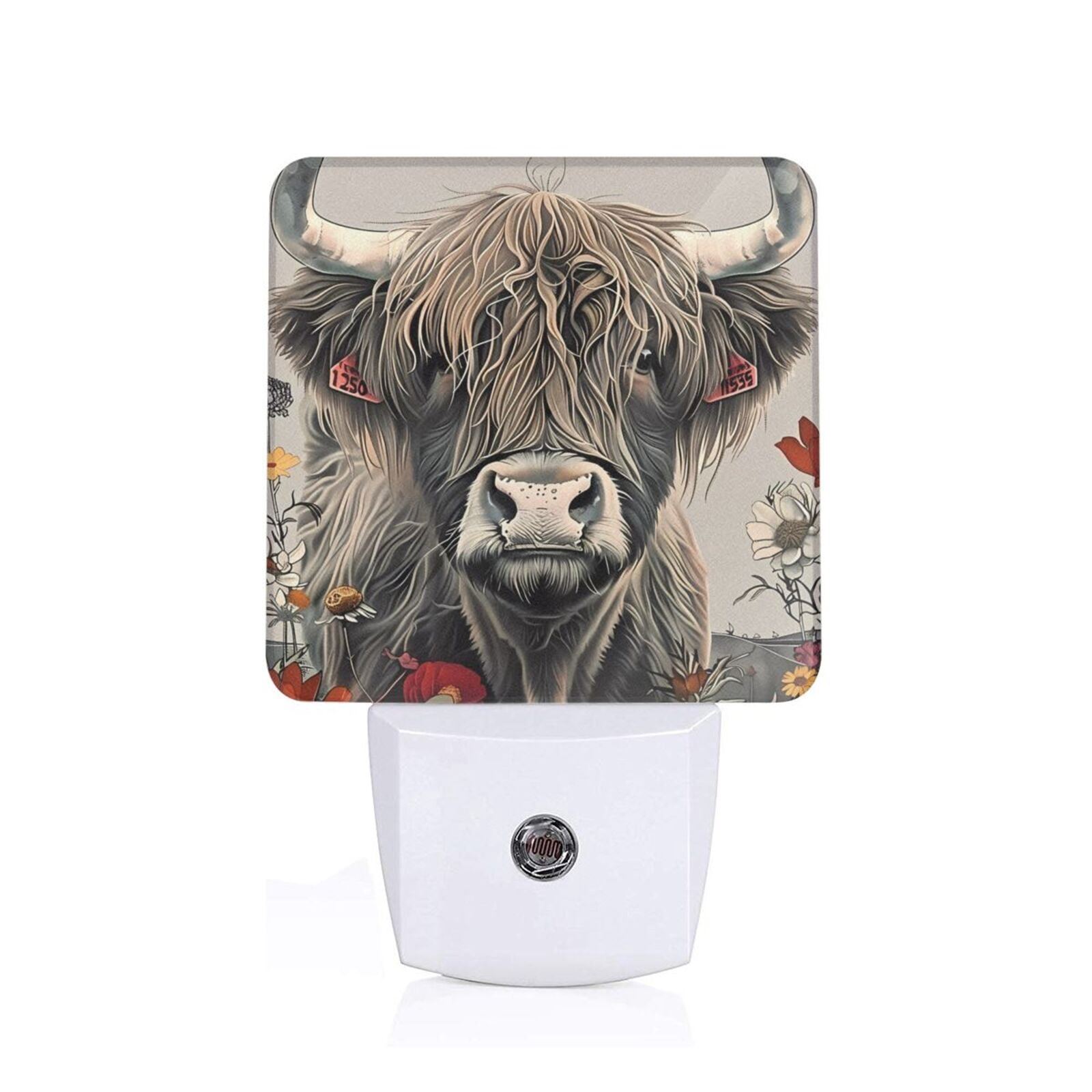 Fuzoiu Butterfly Cow With Flowers Print Dusk to Dawn LED Night Light ...