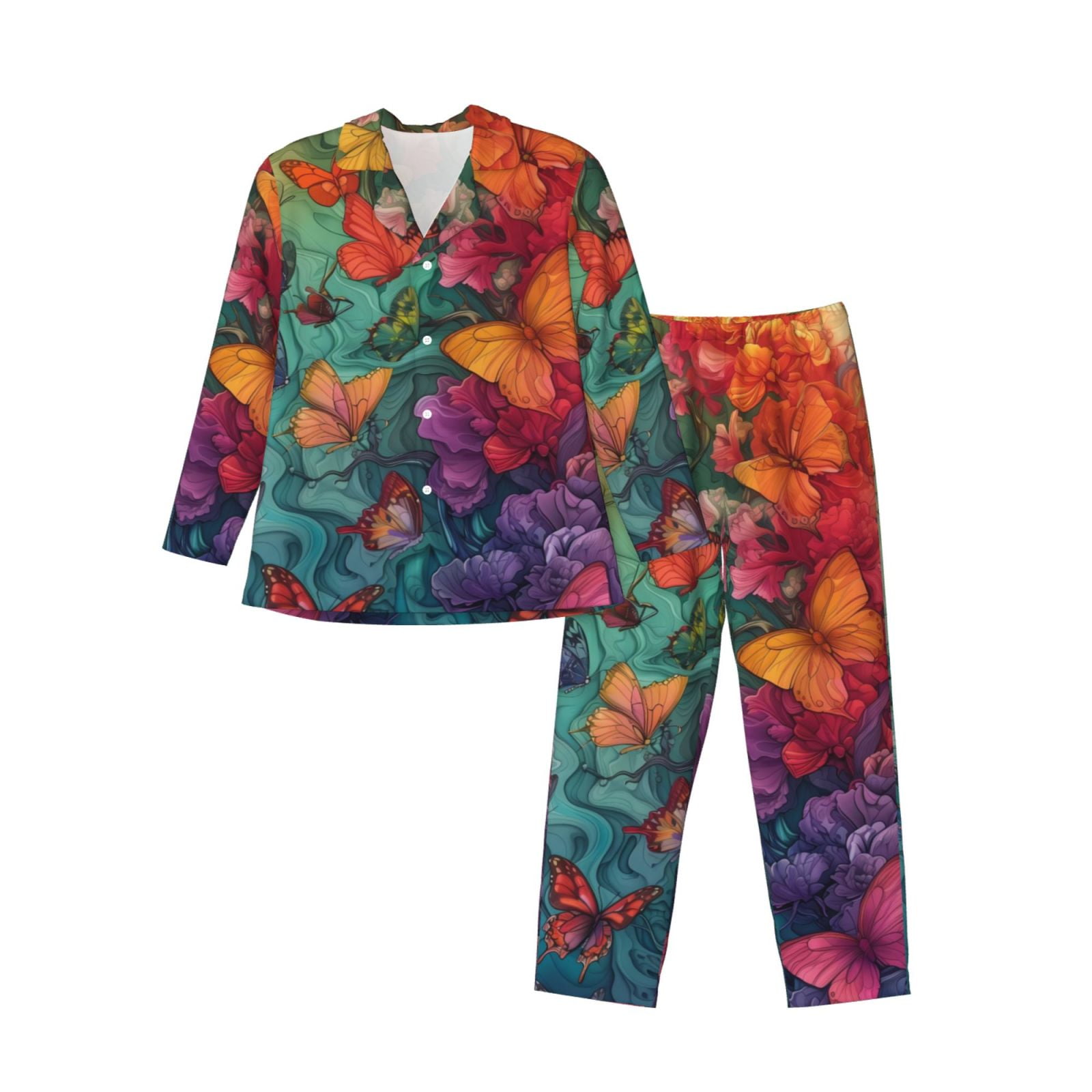 Fuzoiu Butterfly Flower Cascade Print Men's Long-Sleeved Pajama,Lounge ...