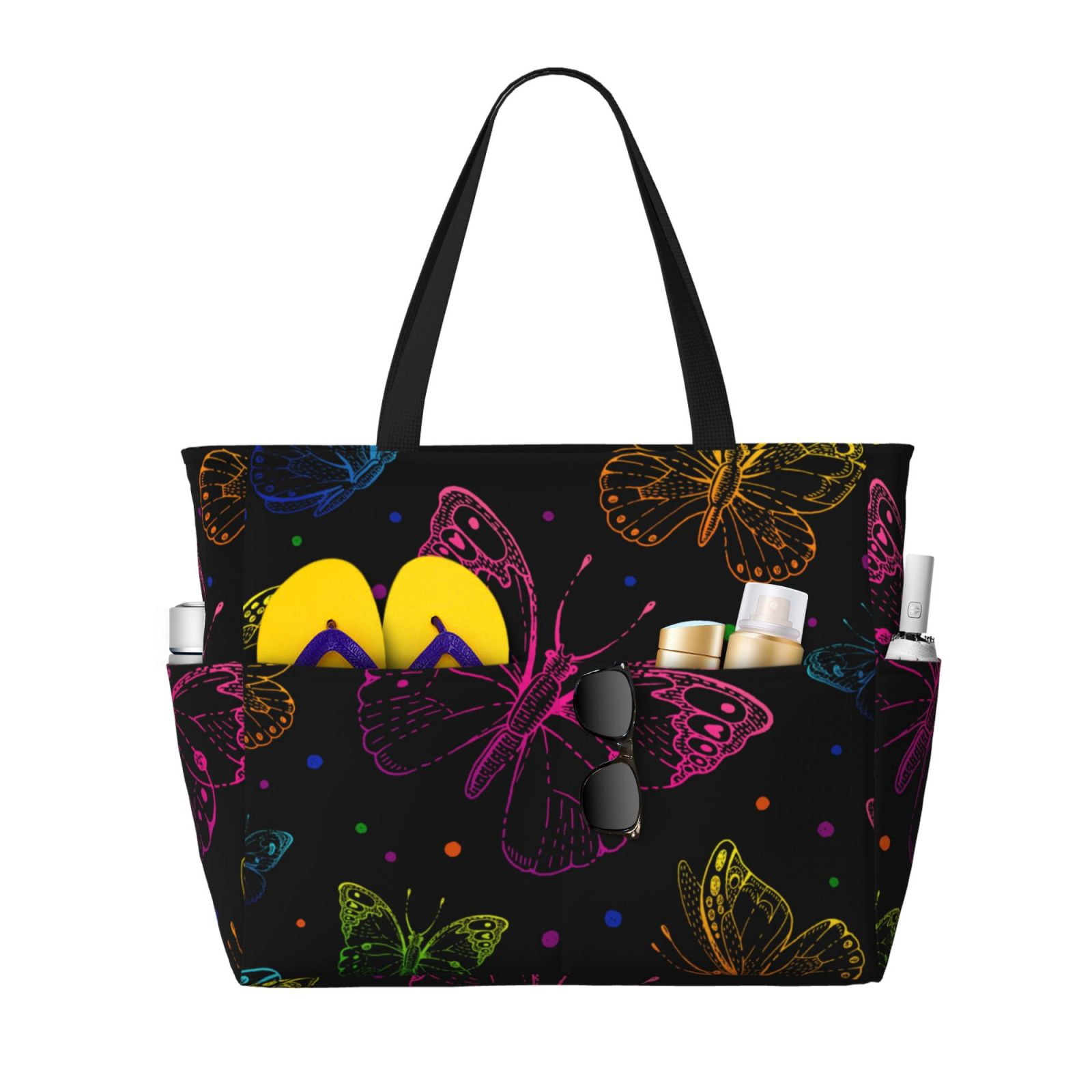 Fuzoiu Butterfly Print Waterproof Beach Tote Bag for Women Girls with ...
