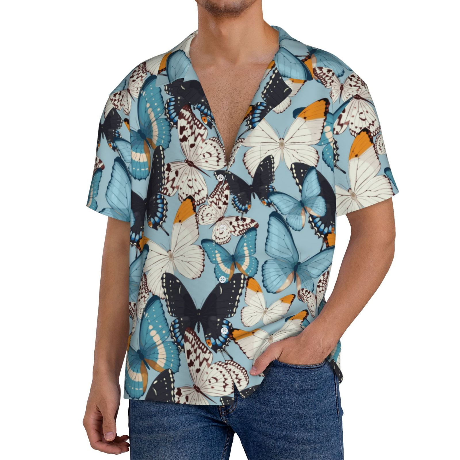 Fuzoiu Butterflys Print Men's Casual Short,Men's Short Sleeve Shirt,Mens Casual Button Down ...