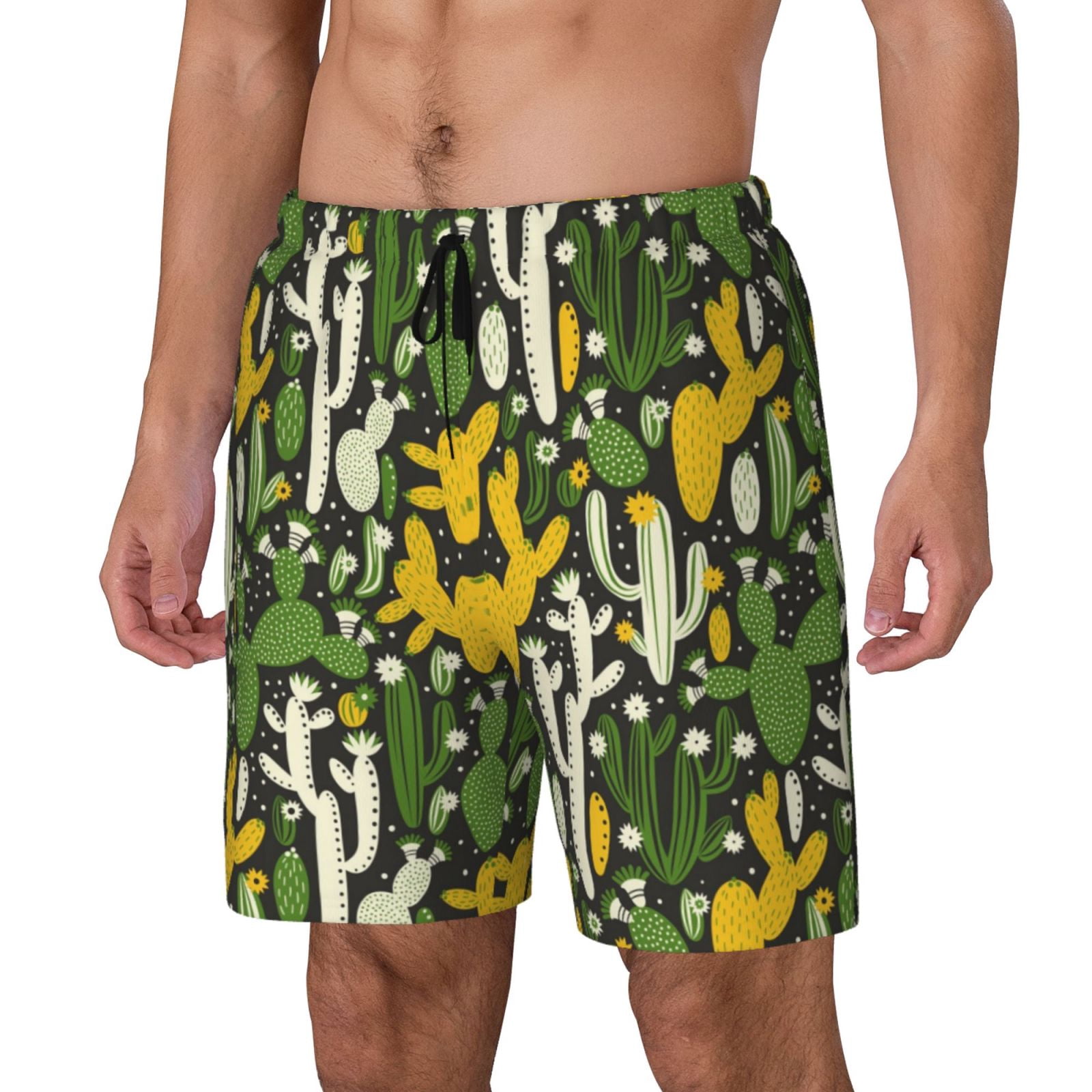 Fuzoiu Cactus 4 Print Men's Swim Shorts,Quick-Dry Double-Layer Swim ...