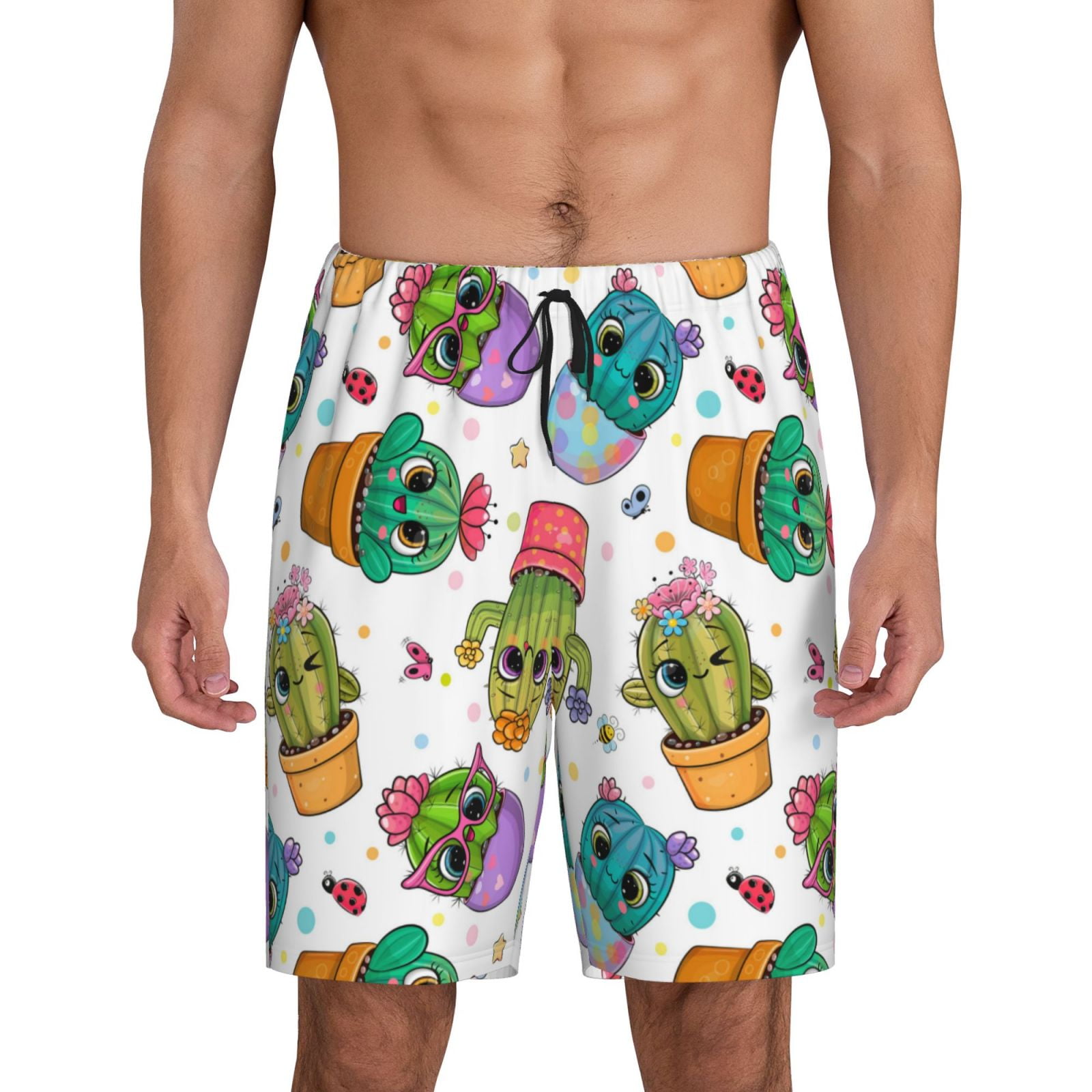 Fuzoiu Cactus And Insects Print Pajama Shorts for Men, Men's Pajama ...