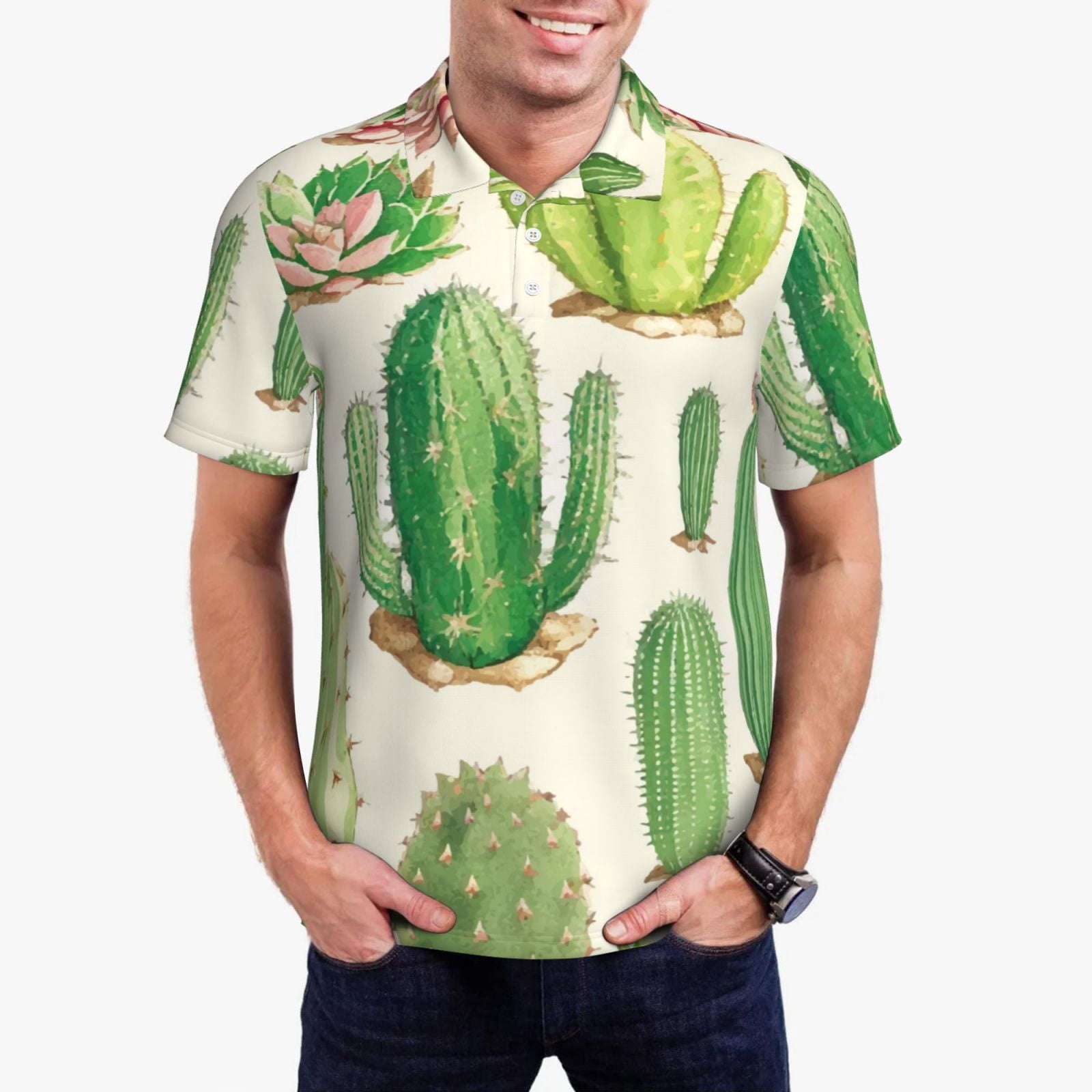 Fuzoiu Cactus And Succulent Print Men's Polo Shirts Short Sleeve,Golf ...