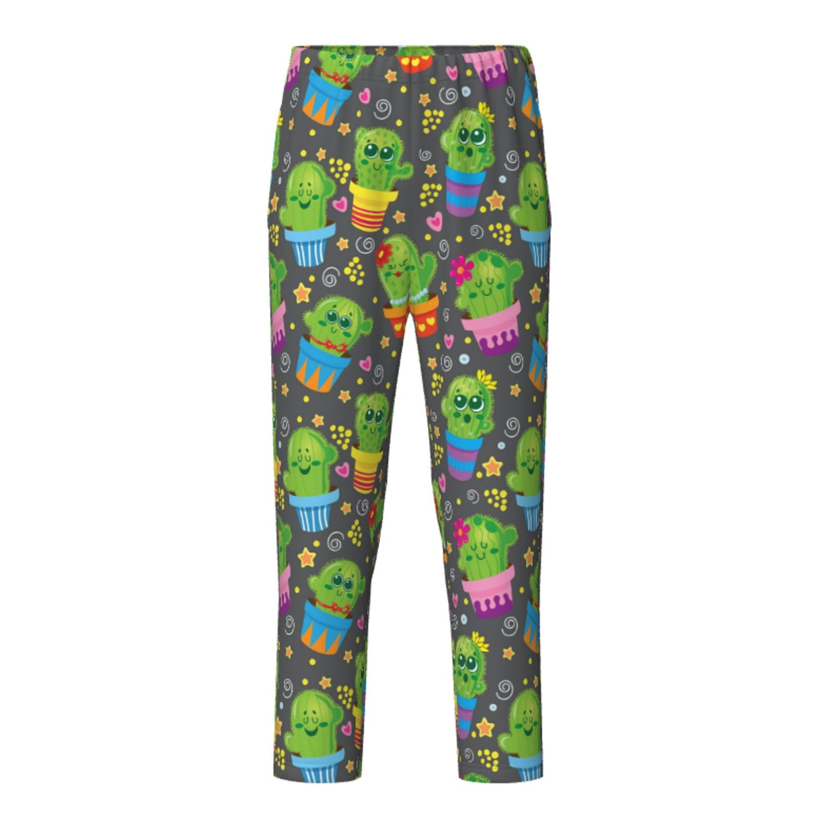 Fuzoiu Cactus In Pots Print Teenagers' Pajama Pants,Lounge Pants with 2 ...
