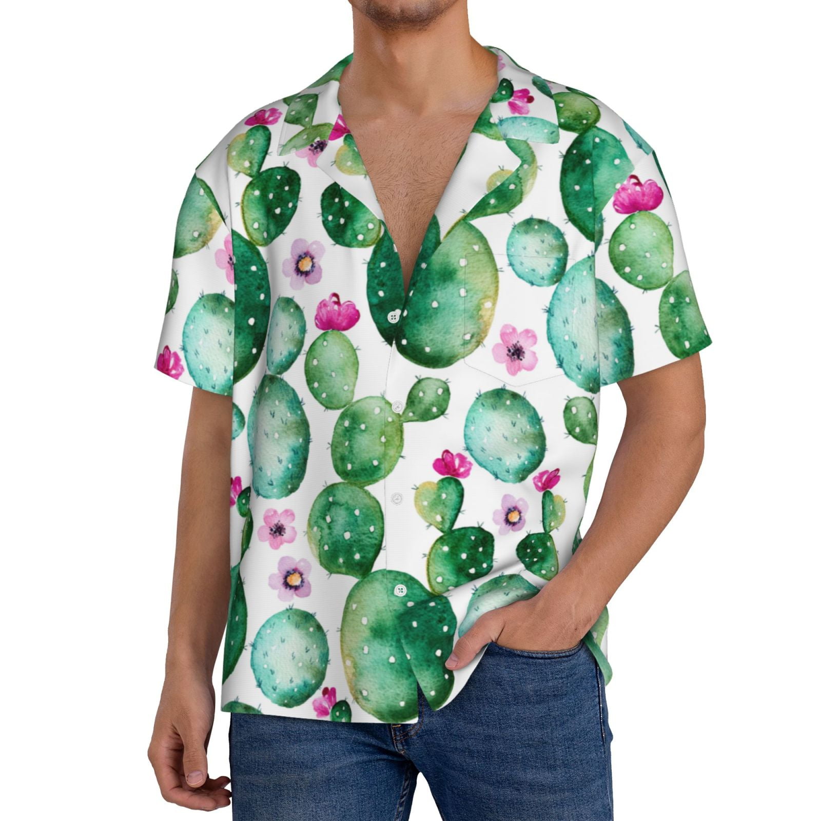 Fuzoiu Cactus Plants Print Men's Casual Short,Men's Short Sleeve Shirt ...