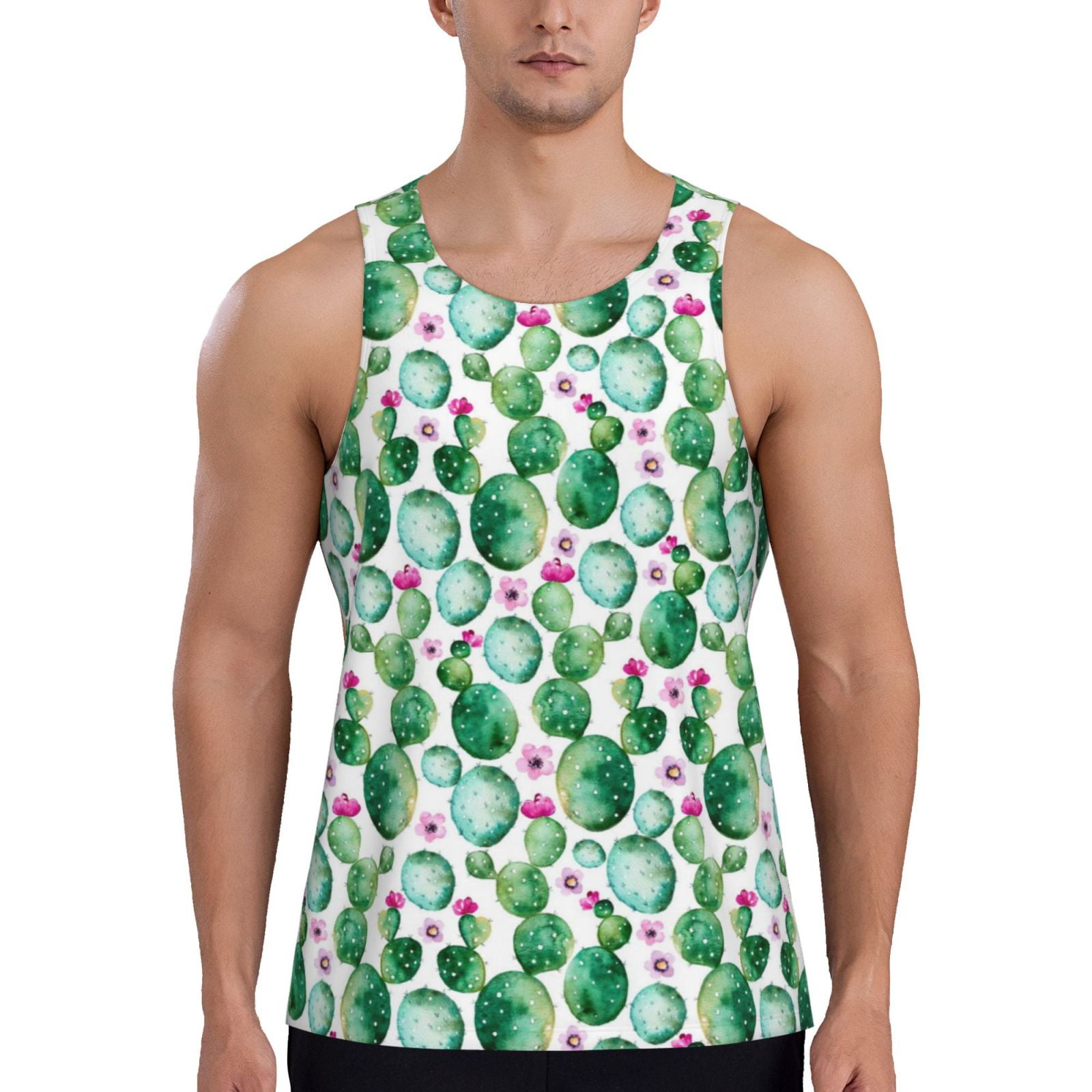 Fuzoiu Cactus Plants Print Men's Workout Tank Tops,Sleeveless Gym Shirt ...