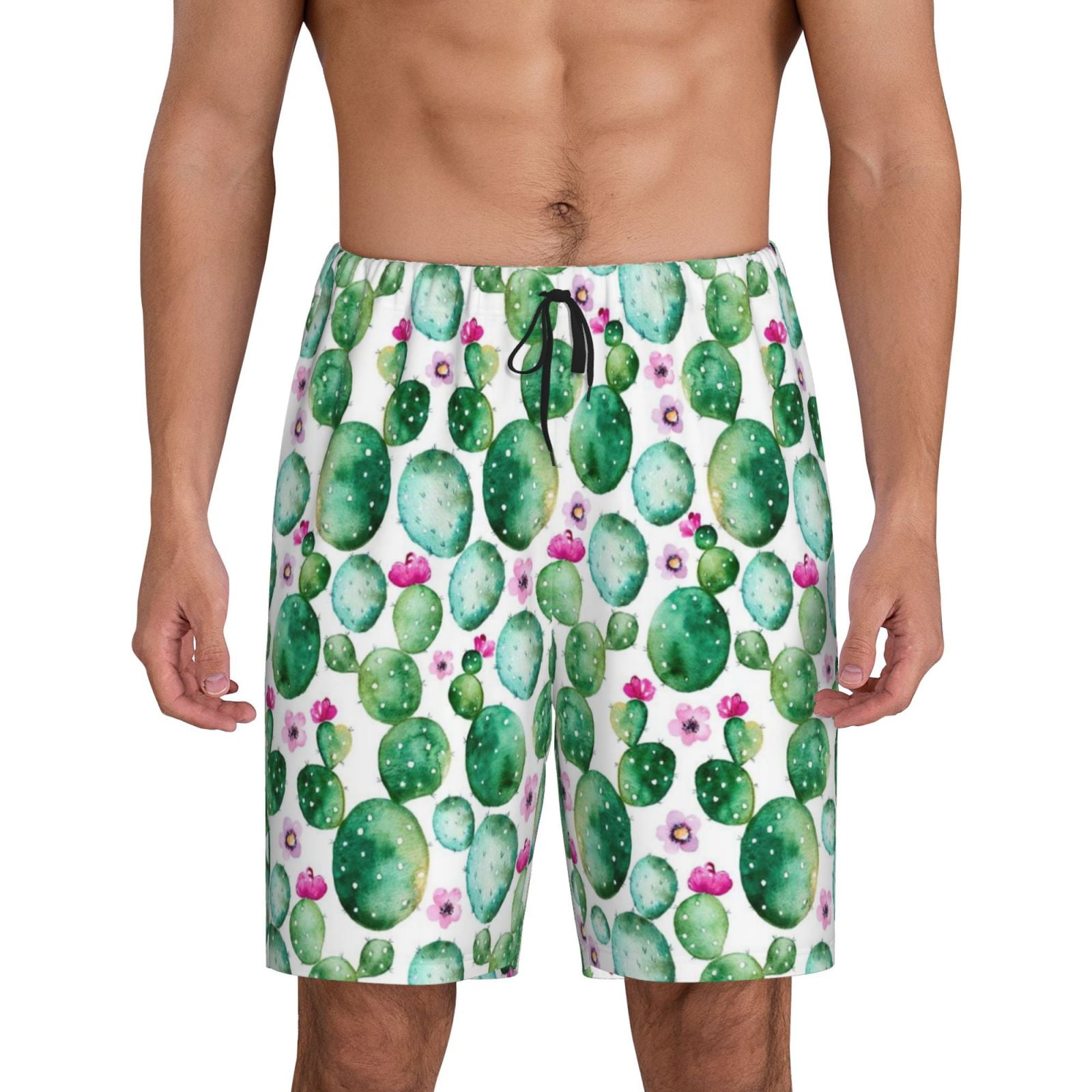 Fuzoiu Cactus Plants Print Pajama Shorts for Men, Men's Pajama Bottoms ...