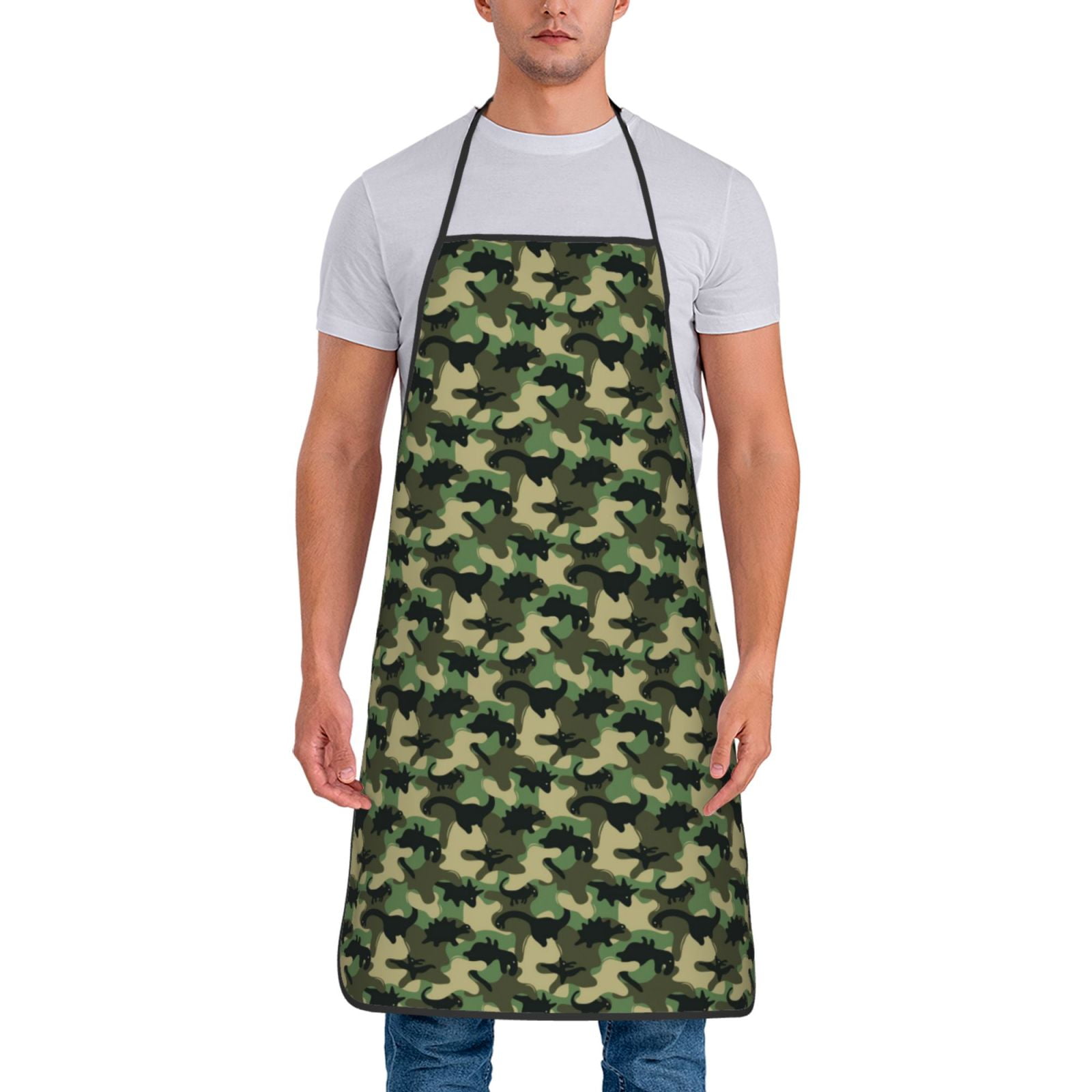 Fuzoiu Camouflage Dinosaur Print Waterproof Apron, Kitchen Apron for Women Men Chef, Apron for ...