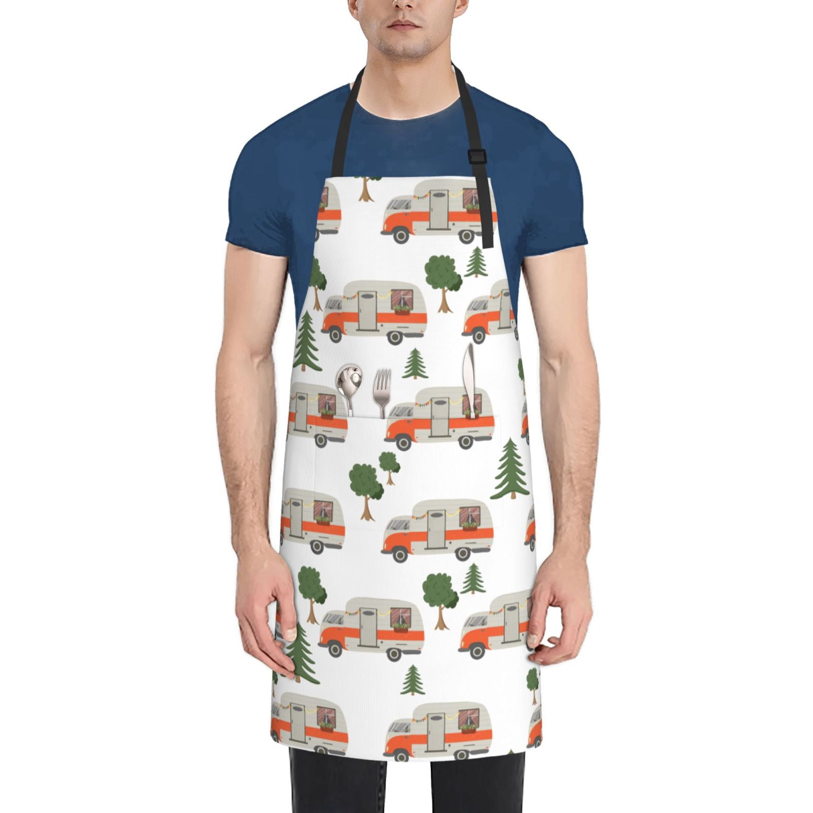 Fuzoiu Camp Van Print Adjustable Waterproof Apron with Pockets ...
