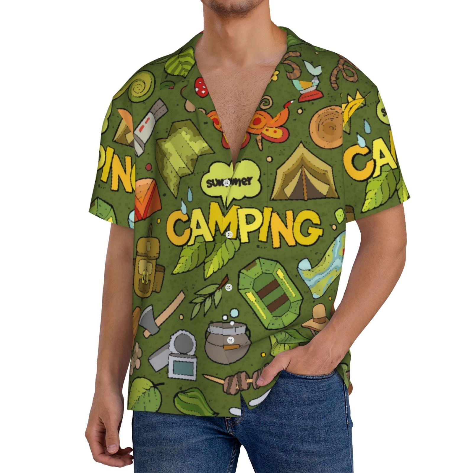 Fuzoiu Camping 1 Print Men's Casual Short,Men's Short Sleeve Shirt,Mens ...