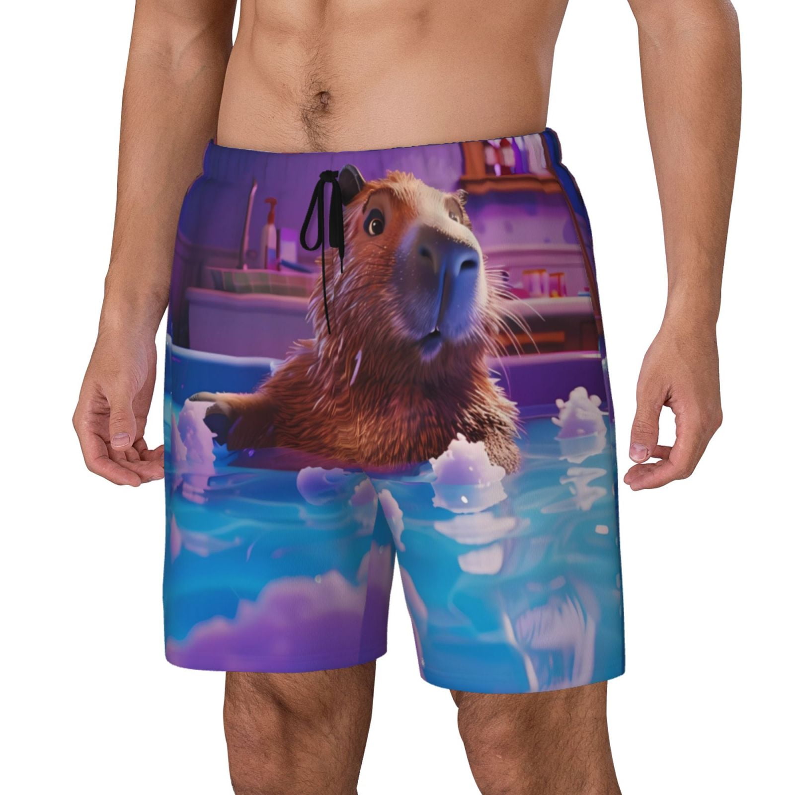 Fuzoiu Capybara Bathtub Fun Print Men's Swim Shorts,Quick-Dry Double ...