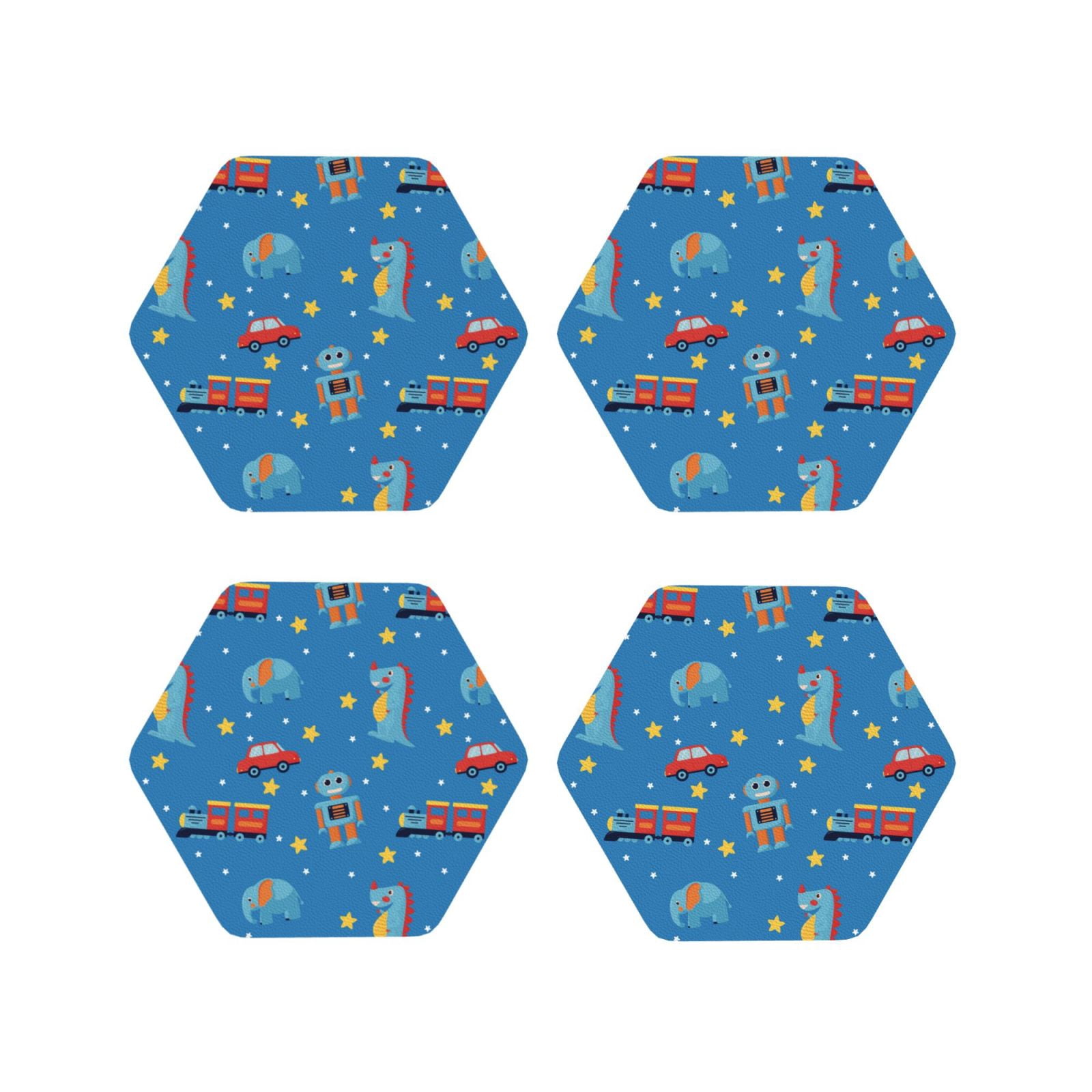 Fuzoiu Cartoon Animals 1 Print Leather Coasters Set,Drink Coasters Set ...