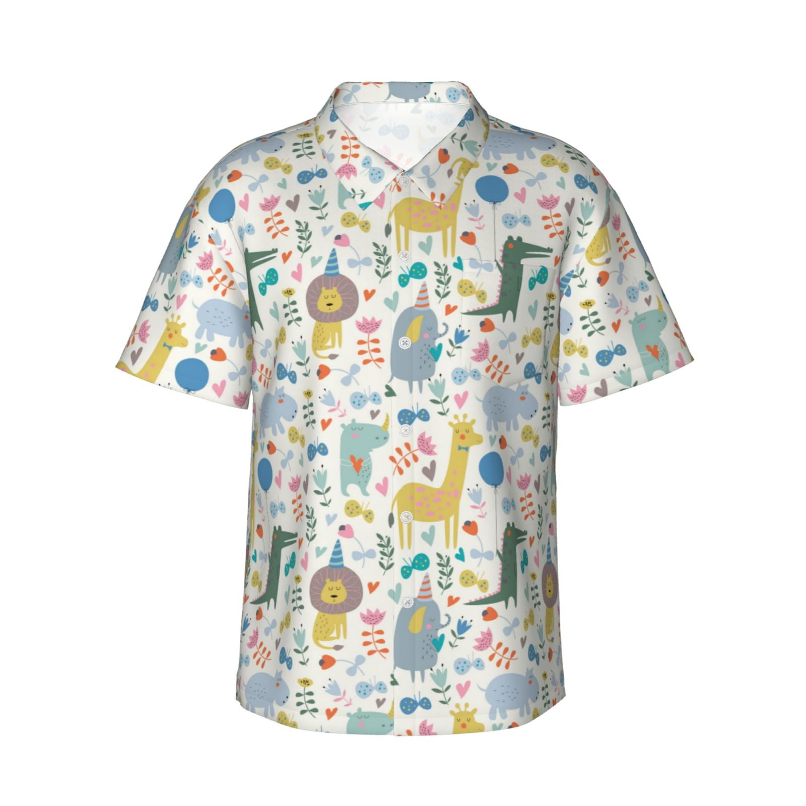 Fuzoiu Cartoon Animals Print Hawaiian Shirt for Men, Summer Beach ...