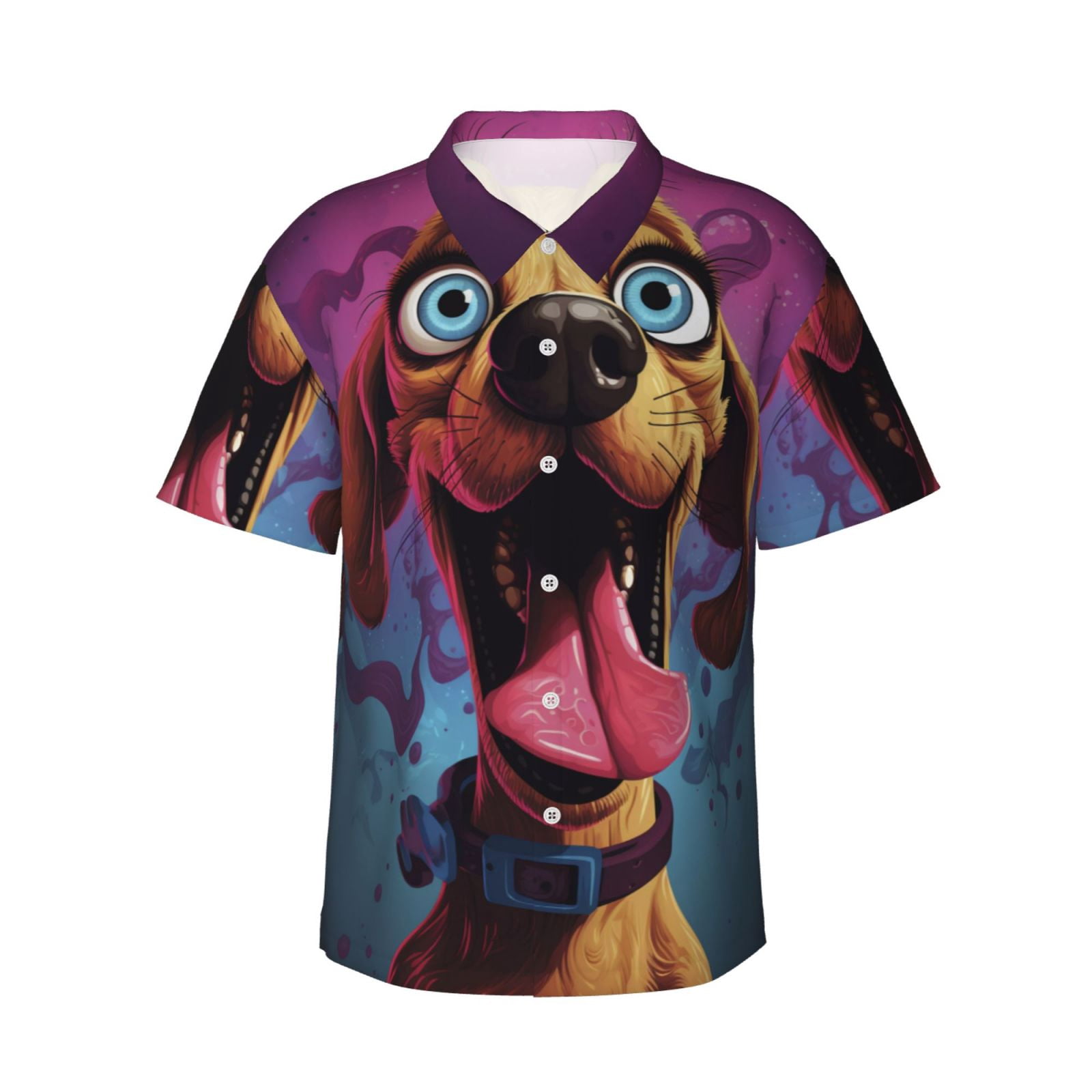 Fuzoiu Cartoon Big-Eyed Dog Print Hawaiian Shirt for Men, Summer Beach ...