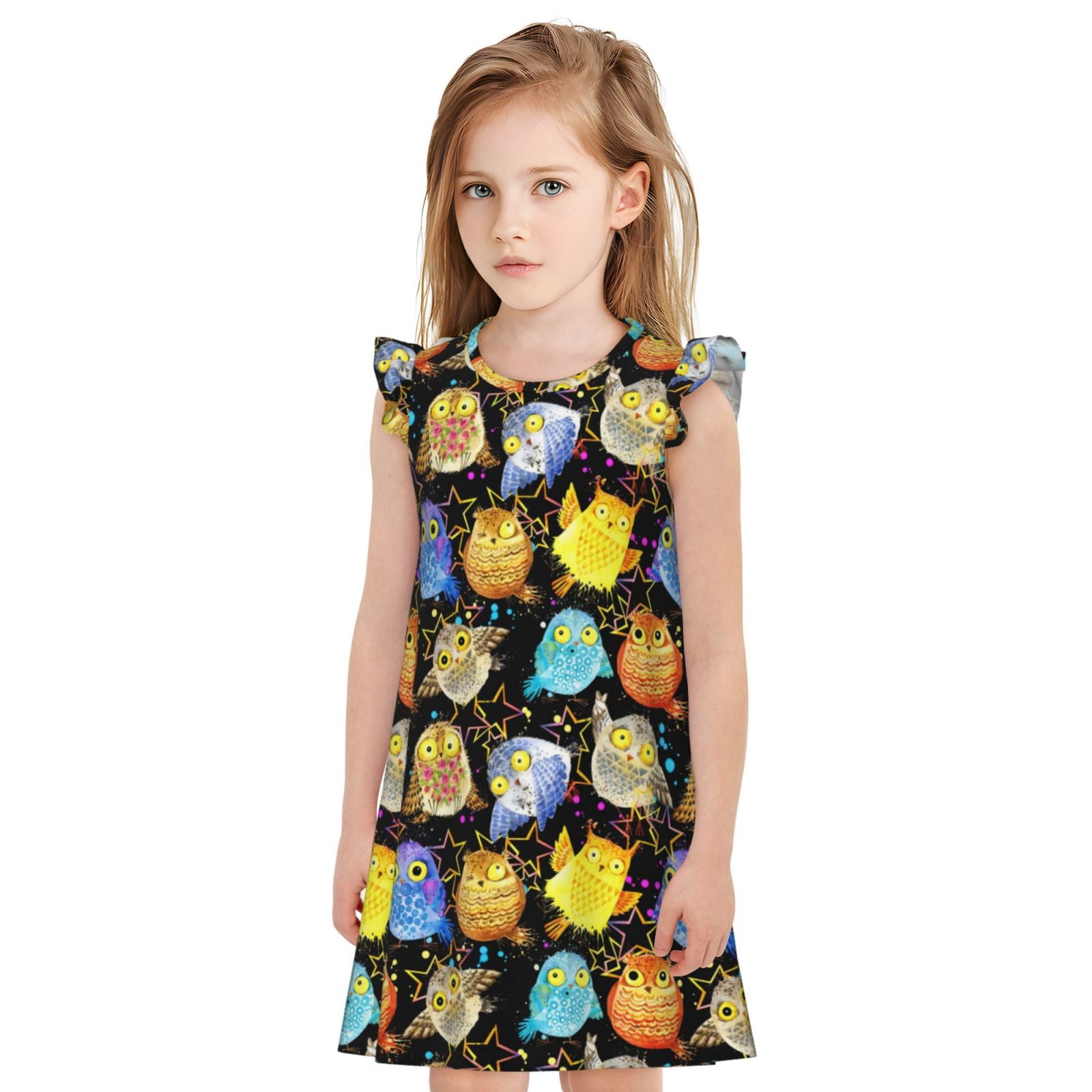 Fuzoiu Cartoon Bird Owl Print Girls' Nightgowns Pajamas Dress,Girls ...