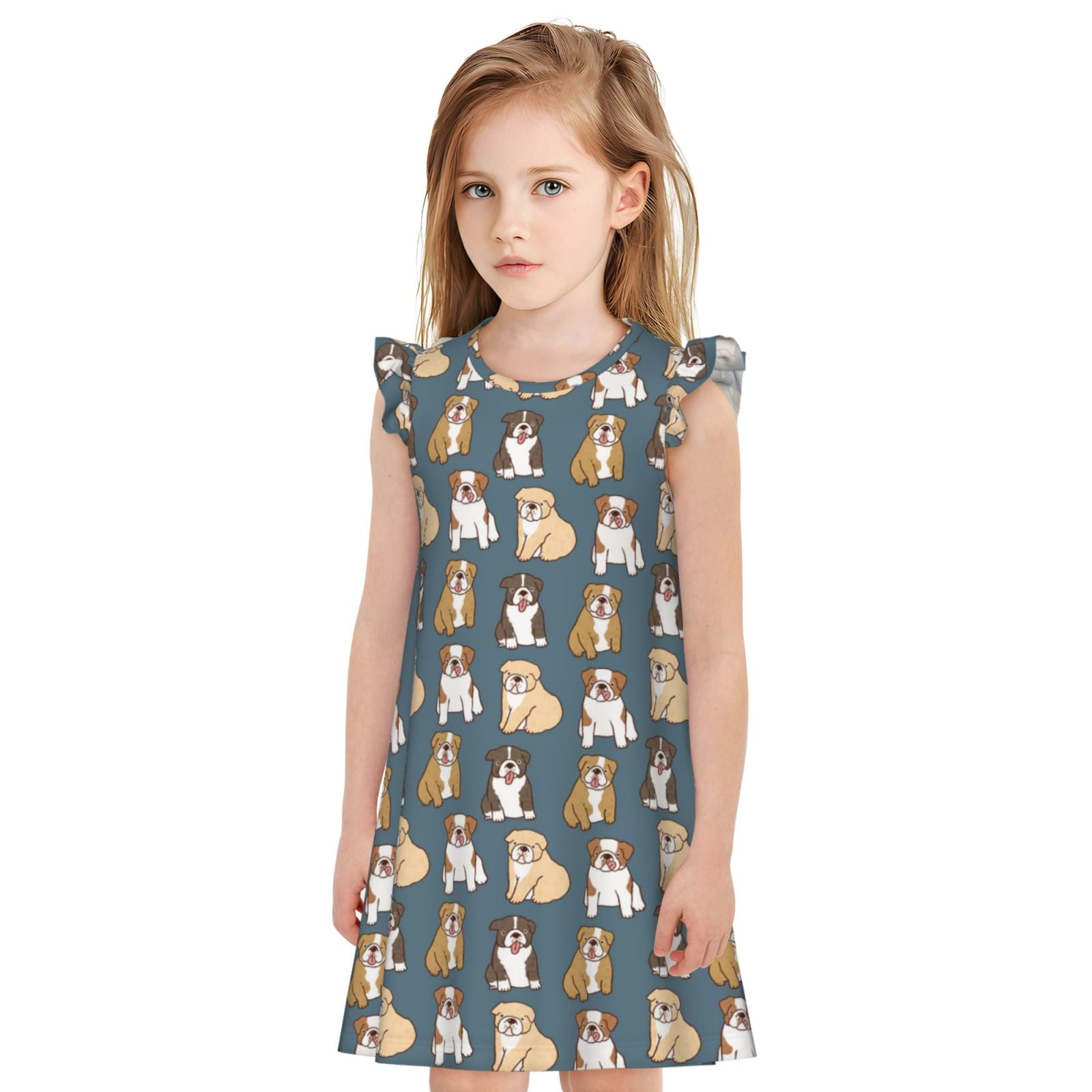 Fuzoiu Cartoon Bulldog 1 Print Girls' Nightgowns Pajamas Dress,Girls ...