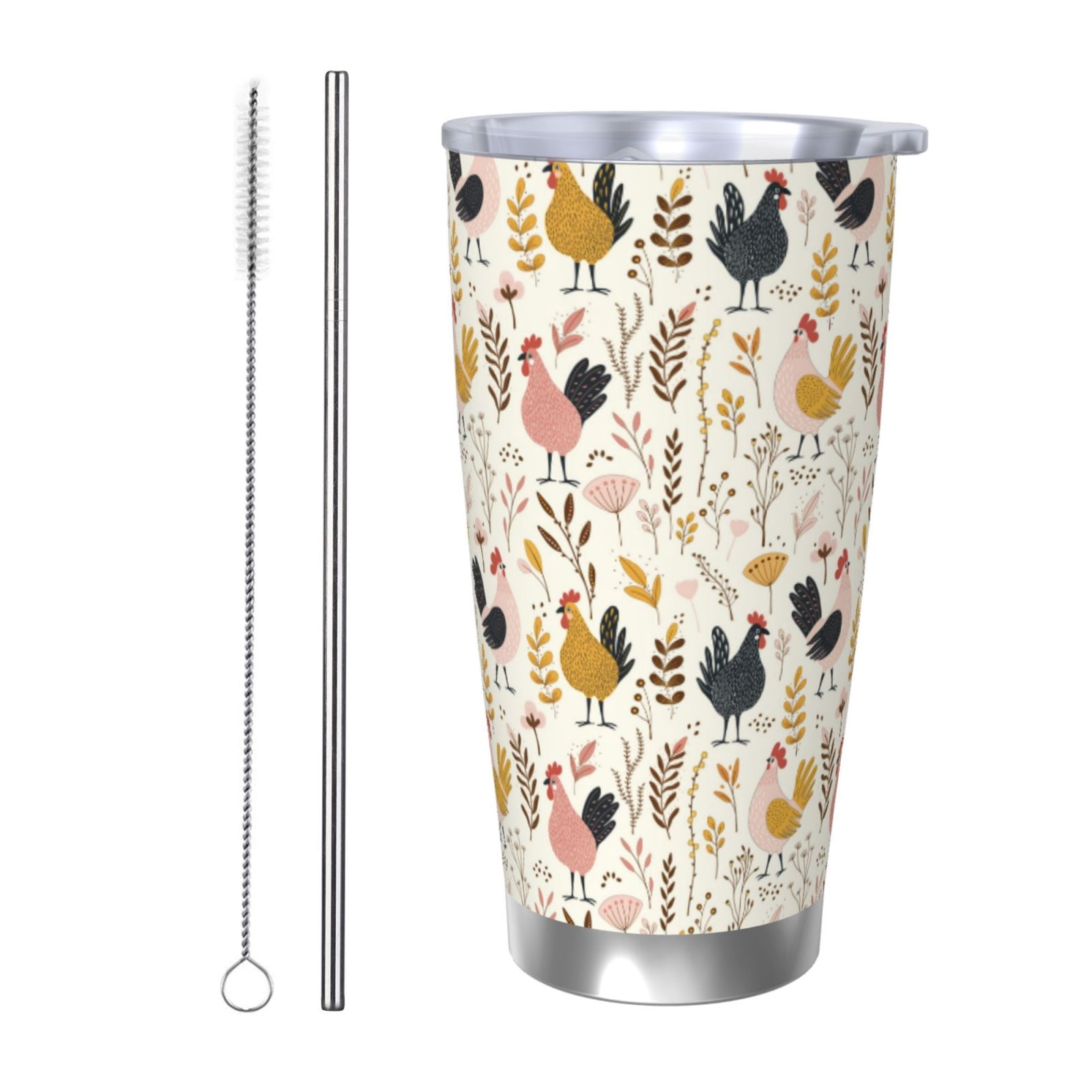 Fuzoiu Cartoon Chickens Print 20oz Tumbler, Stainless Steel Vacuum ...