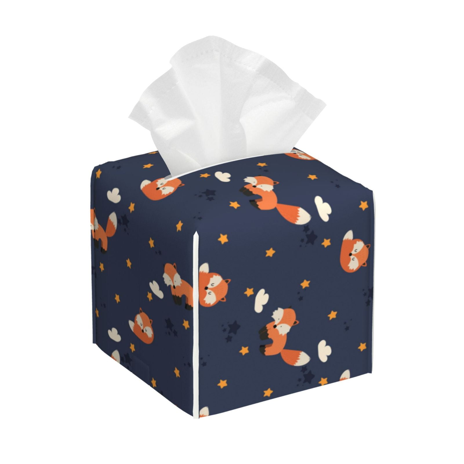 Fuzoiu Cartoon Fox Print Tissue Box Cover Holder, Square Leather Tissue ...