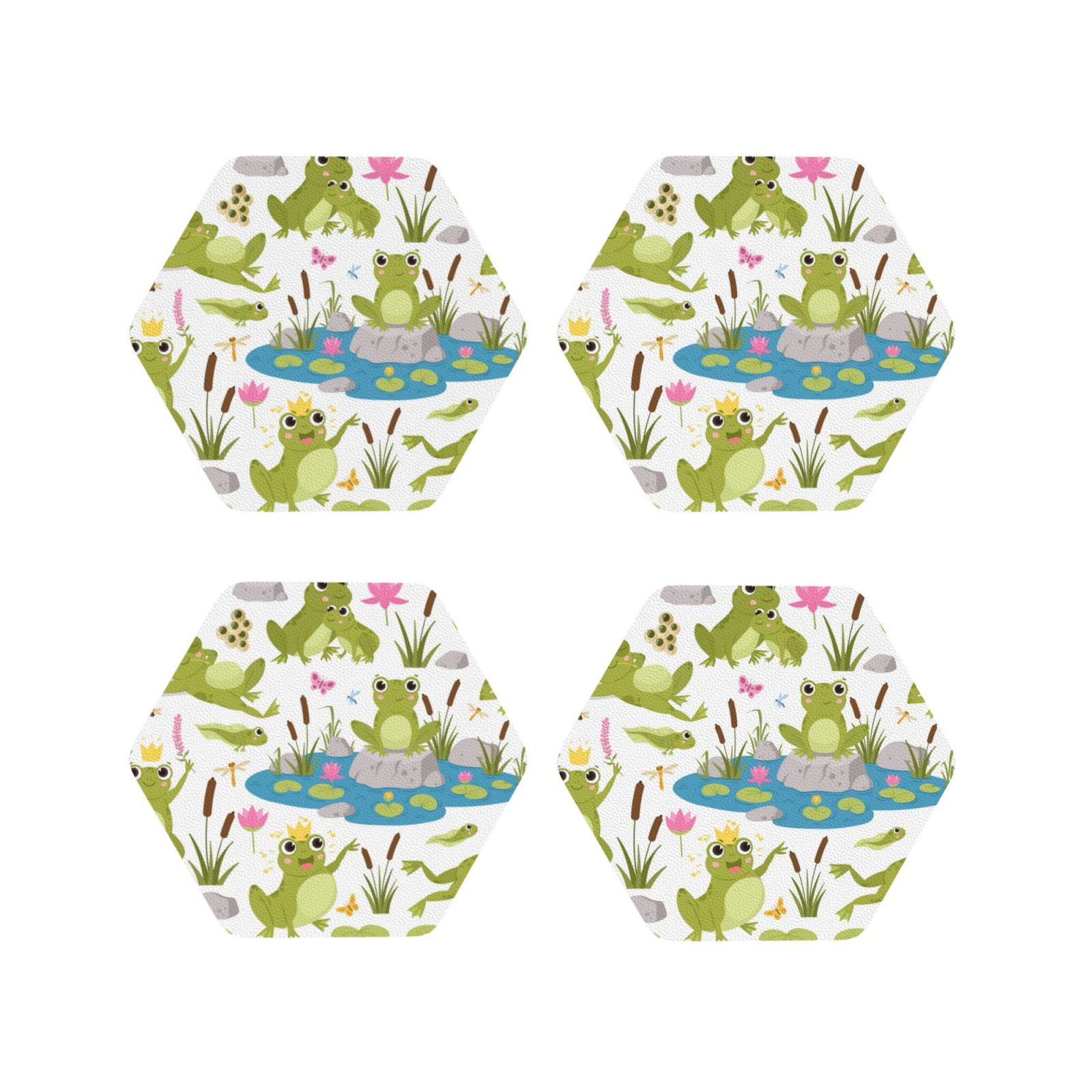 Fuzoiu Cartoon Frogs Print Leather Coasters Set,Drink Coasters Set of 4,for Tabletop Protection ...
