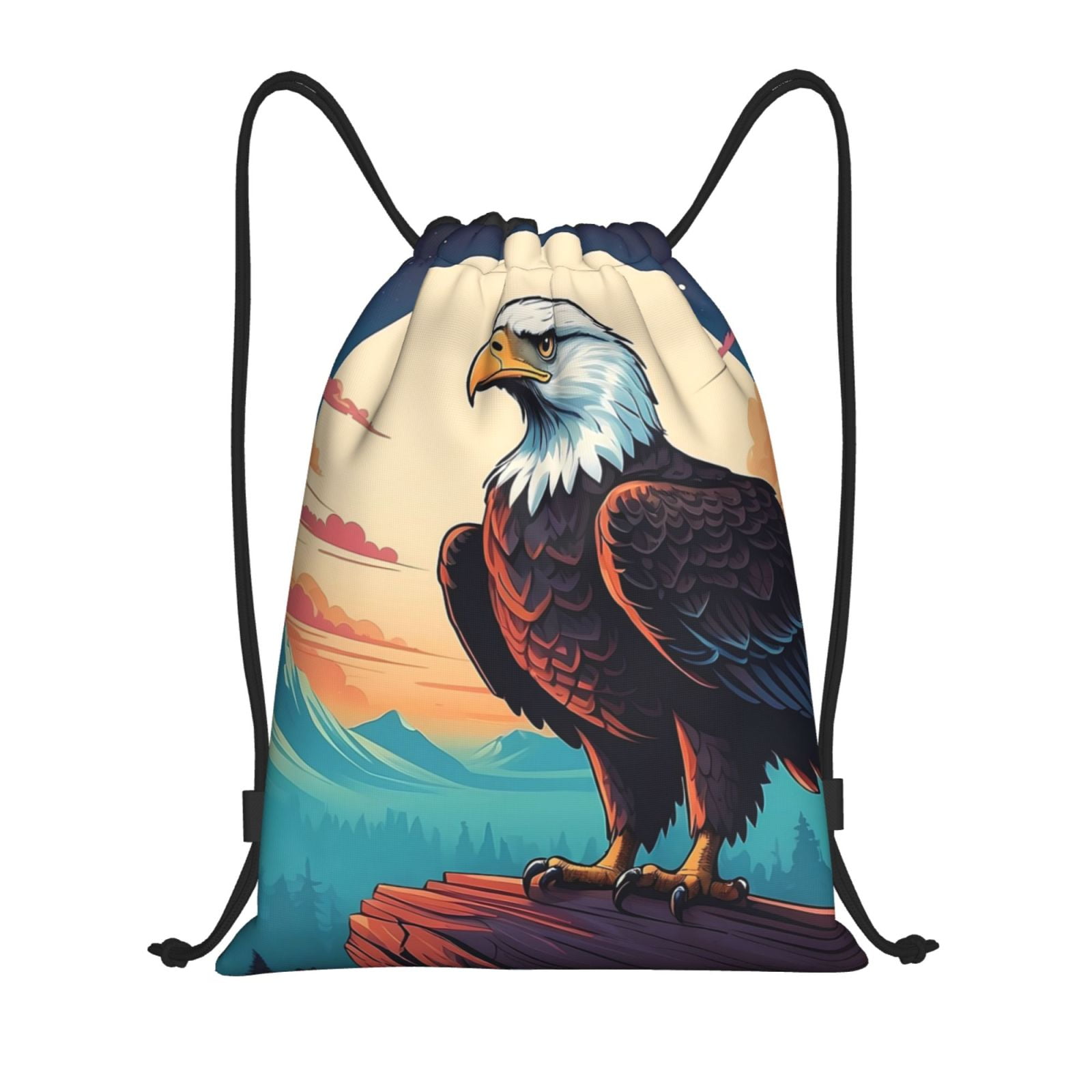 Fuzoiu Cartoon Iceberg Bald Eagle Print Drawstring Backpack for Gym, Travel, Yoga,Sports ...