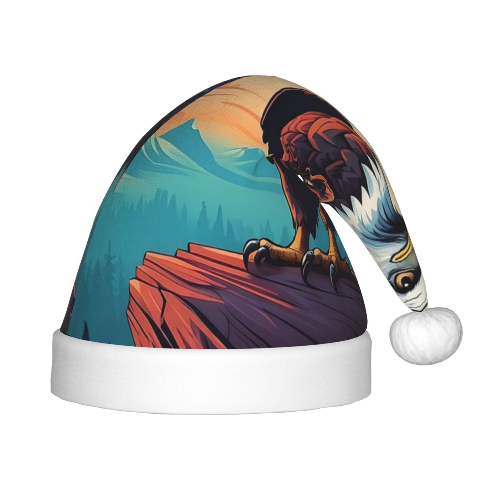 Fuzoiu Cartoon Iceberg Bald Eagle Print Santa Hat Christmas Hat for ...