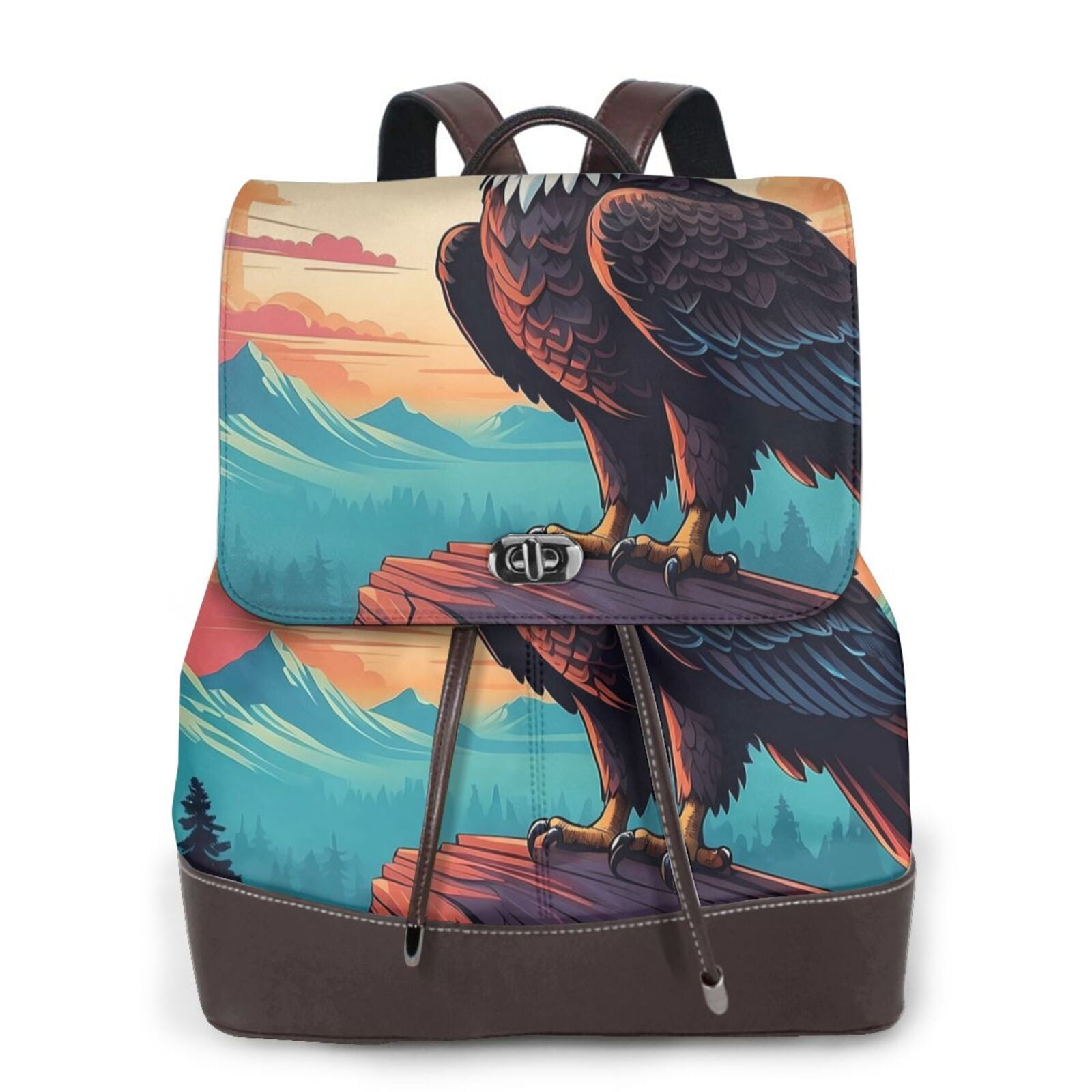Fuzoiu Cartoon Iceberg Bald Eagle Print Women's Leather Backpack ...